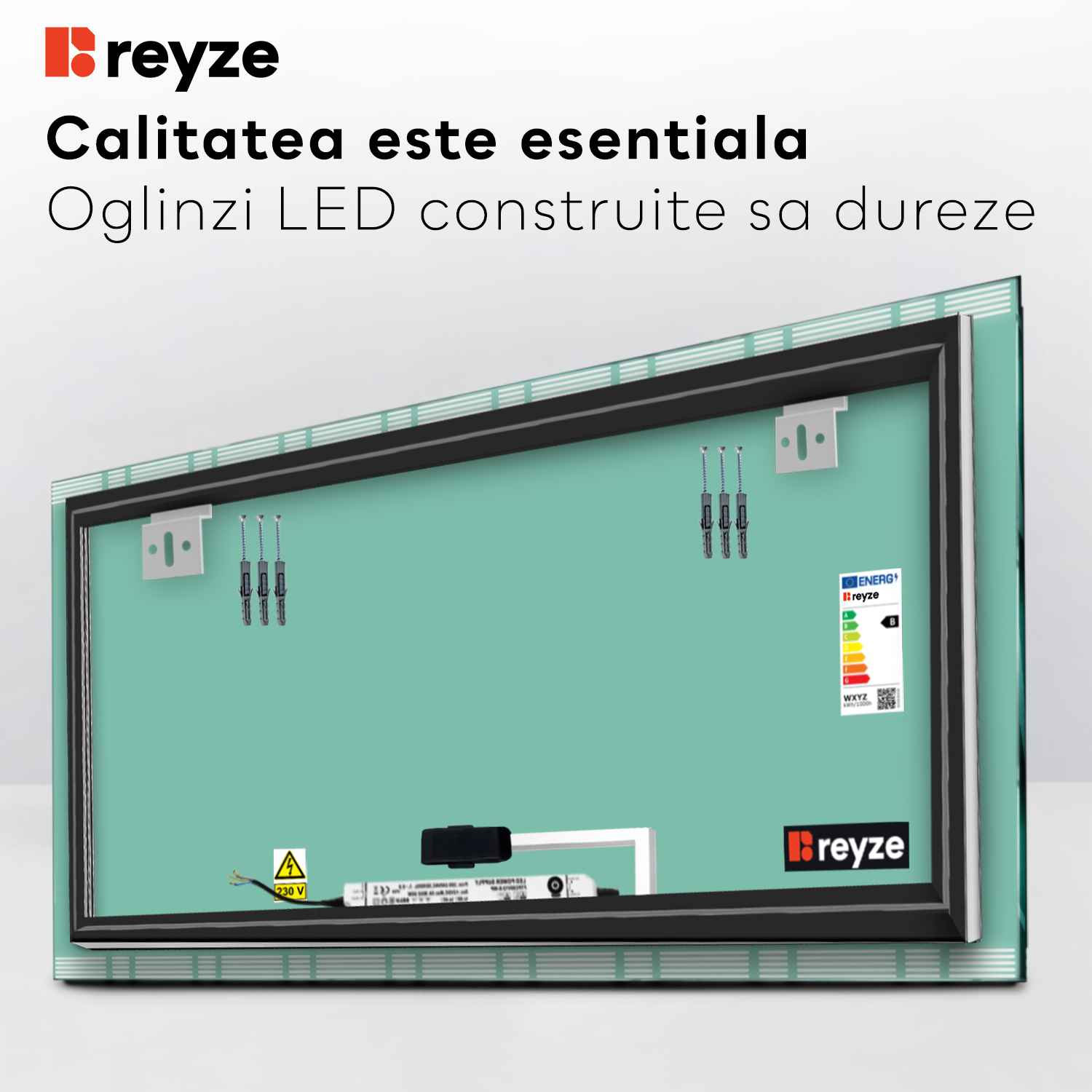 Oglinda LED 170x70 cm, LED Cald 3000K, buton touch, Model Reyze Edge 3 ...