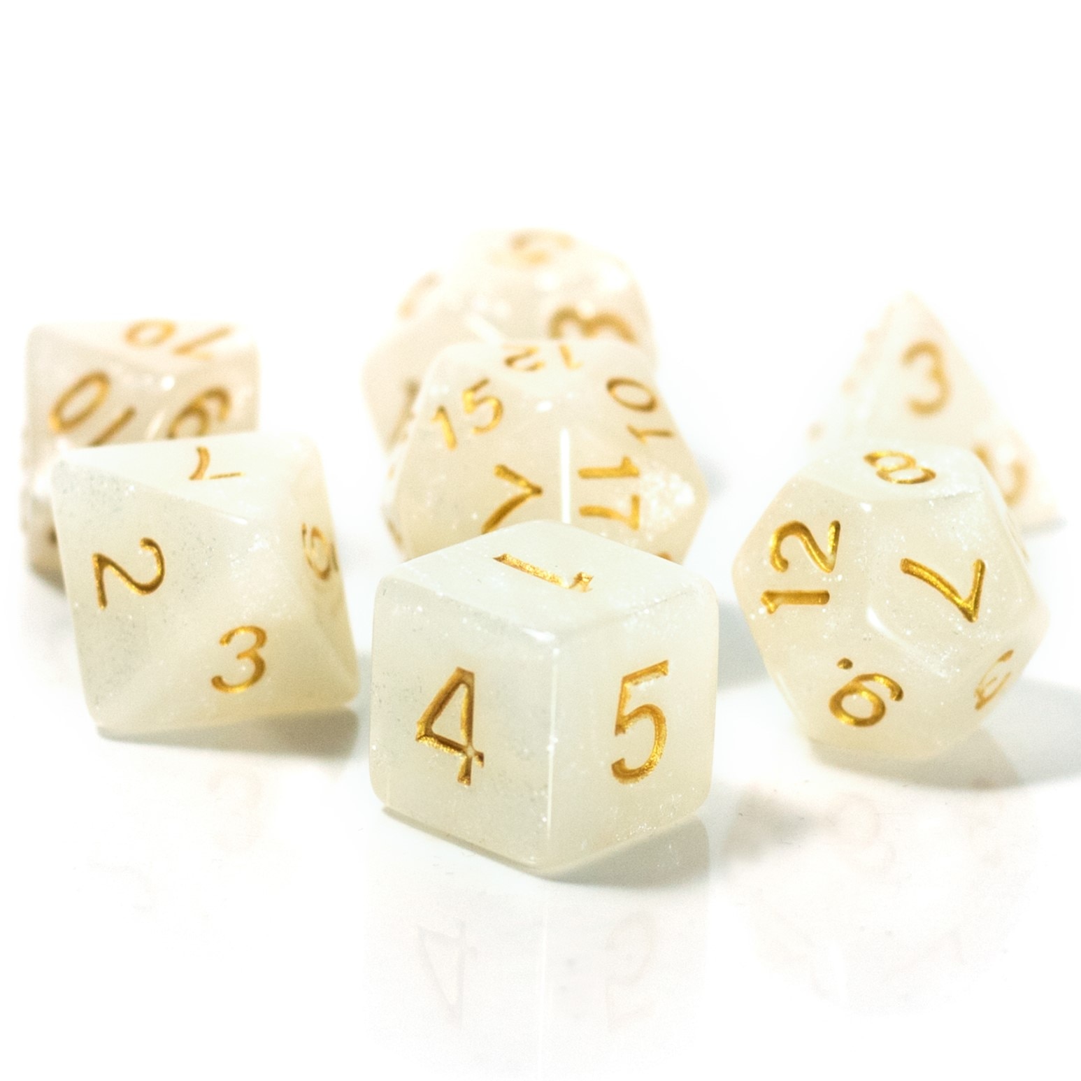 Set 7 zaruri, RPG, Acril, Alb/Auriu - eMAG.ro