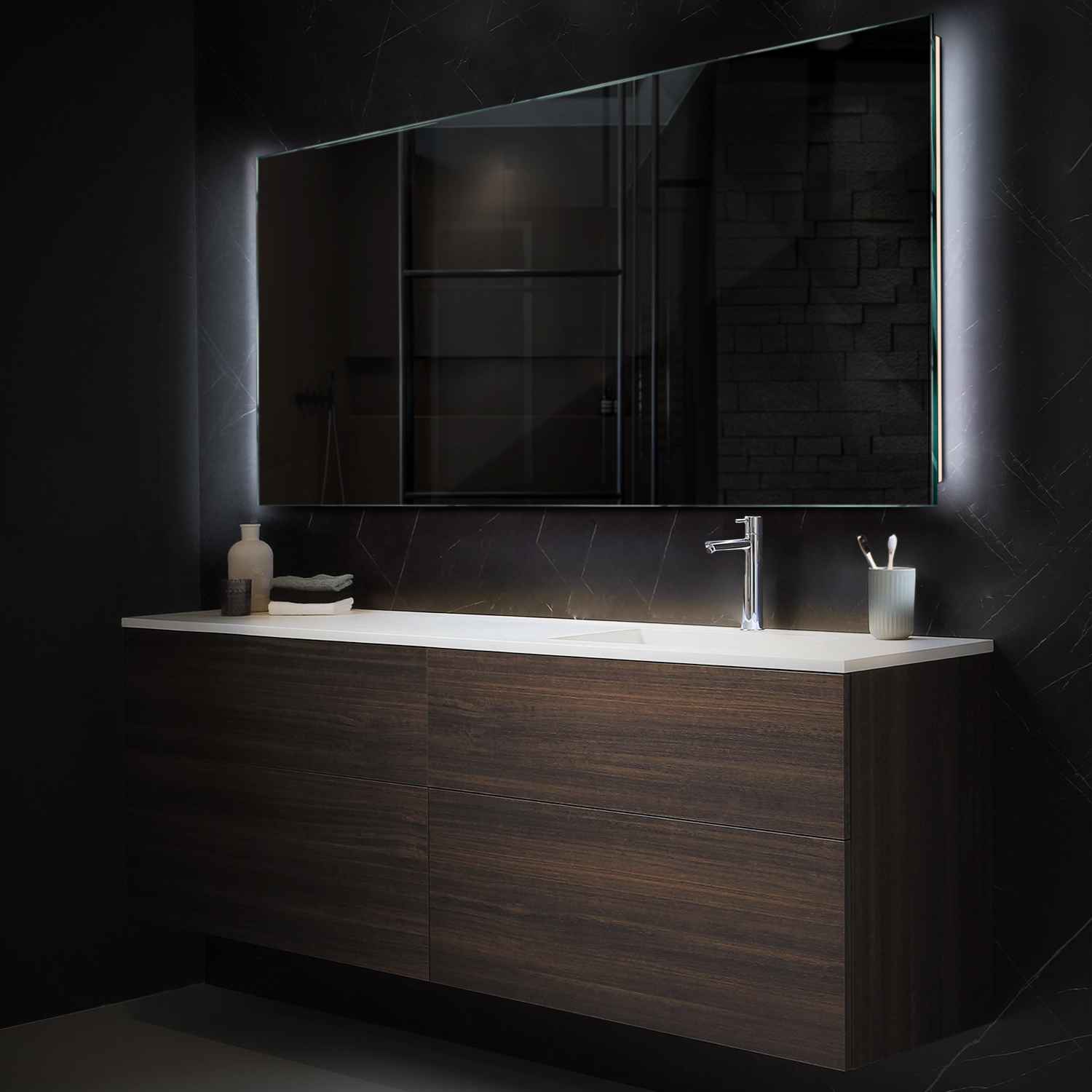 Oglinda LED Orizontala 120x60 cm, fara butoane pentru baie sau dormitor ...