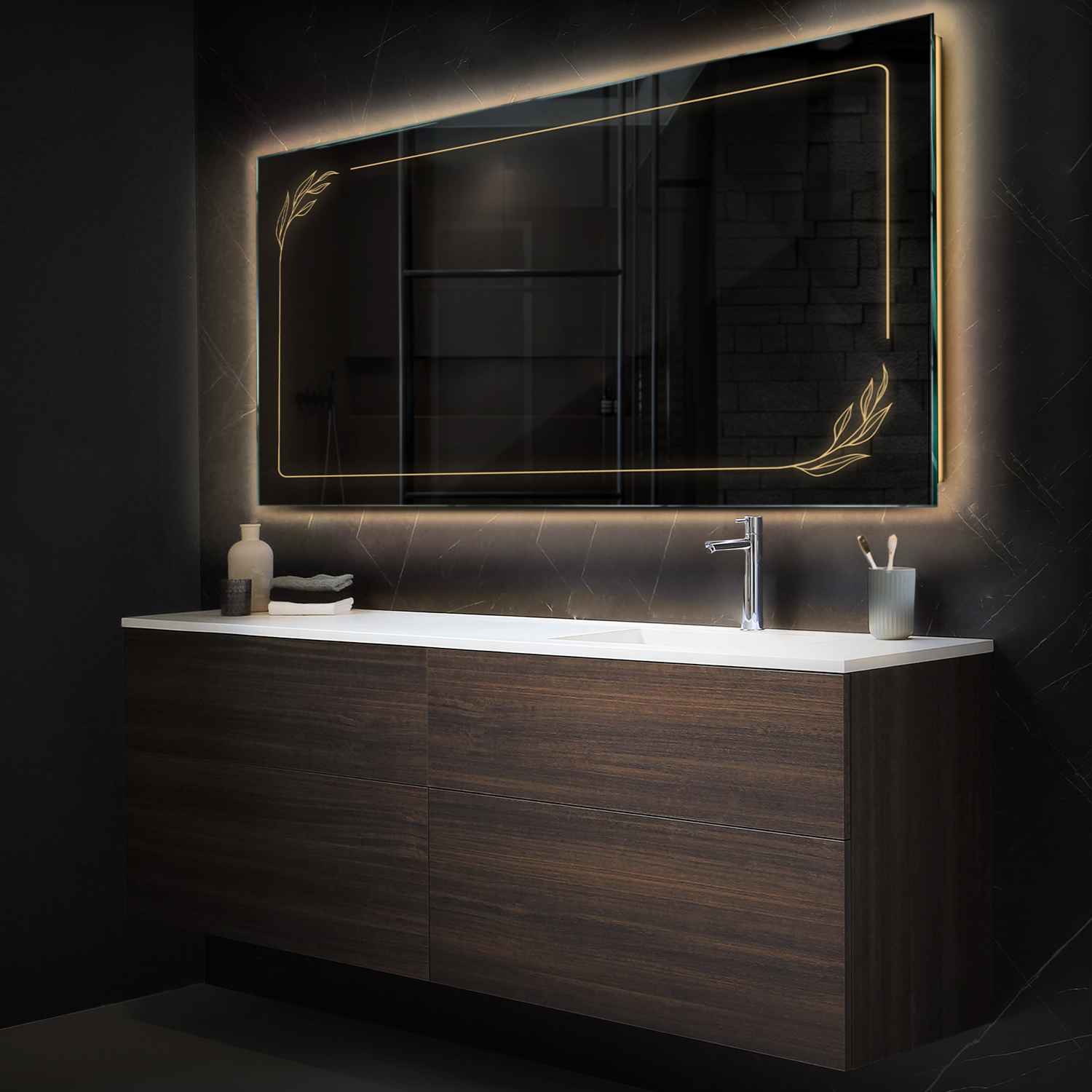 Oglinda LED Orizontala 160x50 cm, fara butoane pentru baie sau dormitor ...