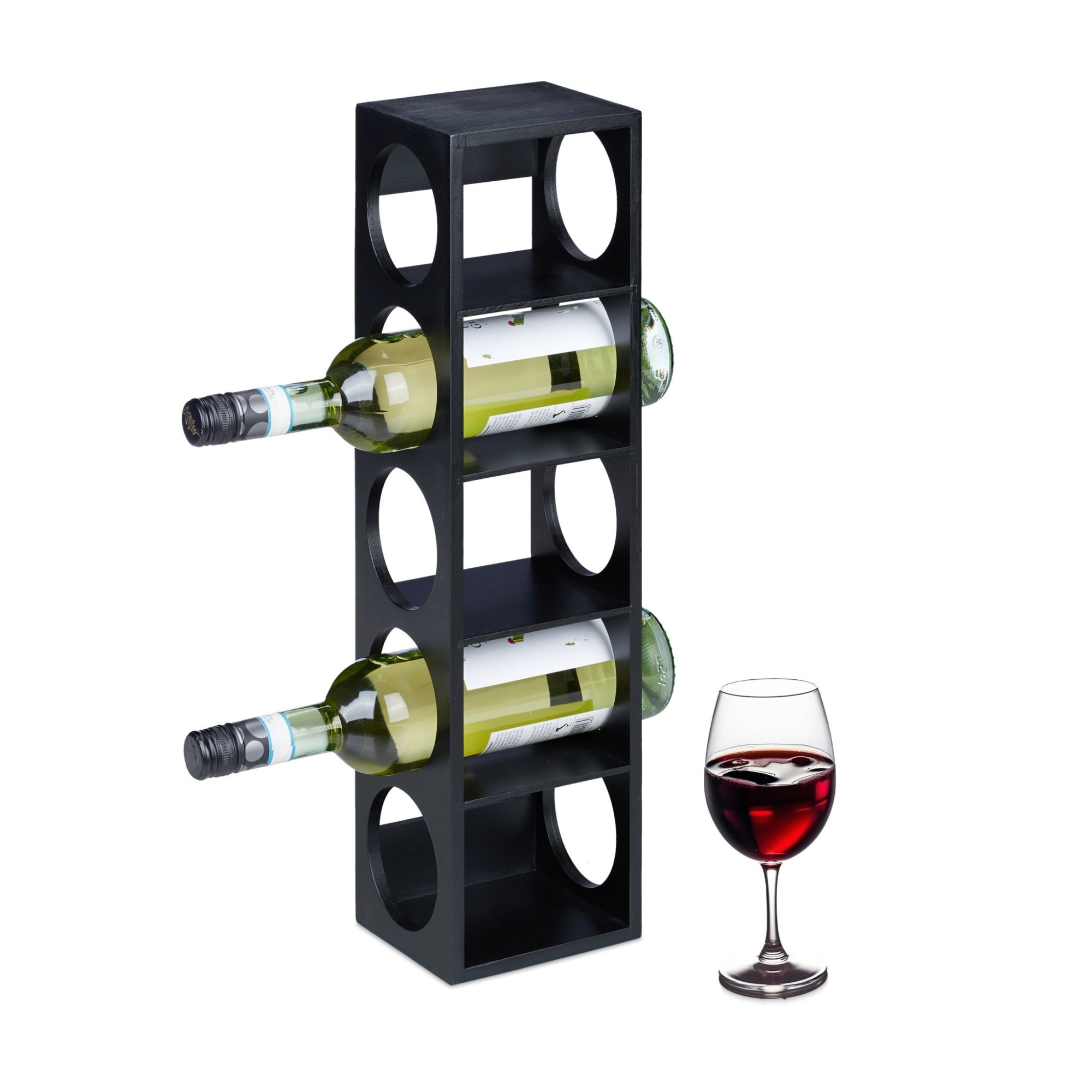 Suport sticle de vin, din bambus, 5 sticle, negru, 53 x 14 x 12 cm ...