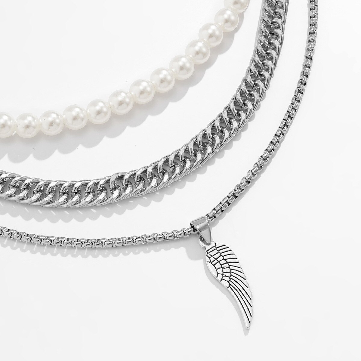 Set trei lantisoare Punk din otel inoxidabil, unisex, model Cuban Chain ...