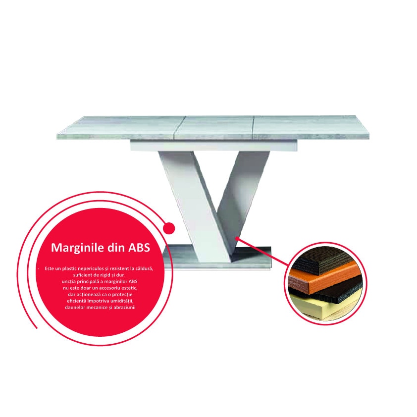Masa extensibila BLOK, 120-160x75x80, alb/beton - eMAG.ro