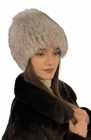 Caciula din blana naturala pentru femei, model tricotat elastic ...