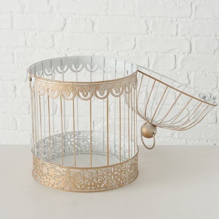 Colivie decorativa, 25 X 25 X 40 cm, metal, alb/auriu - eMAG.ro