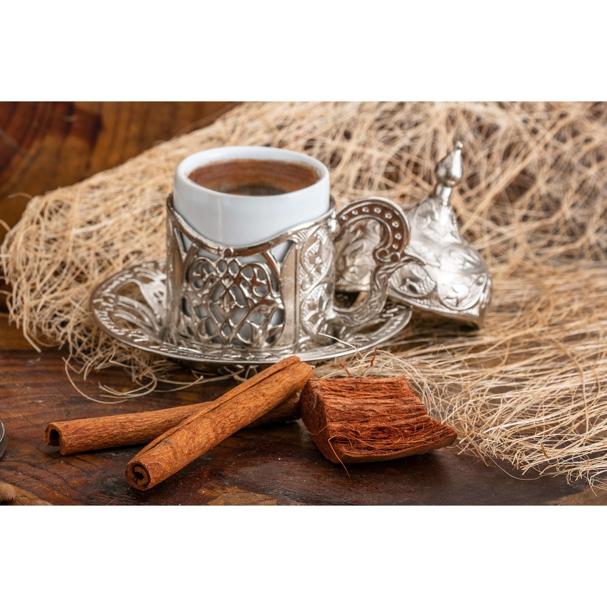 Set cafea turcesc 2 persoane, AYTEK model Lotus, 11 piese, Zamac si ...