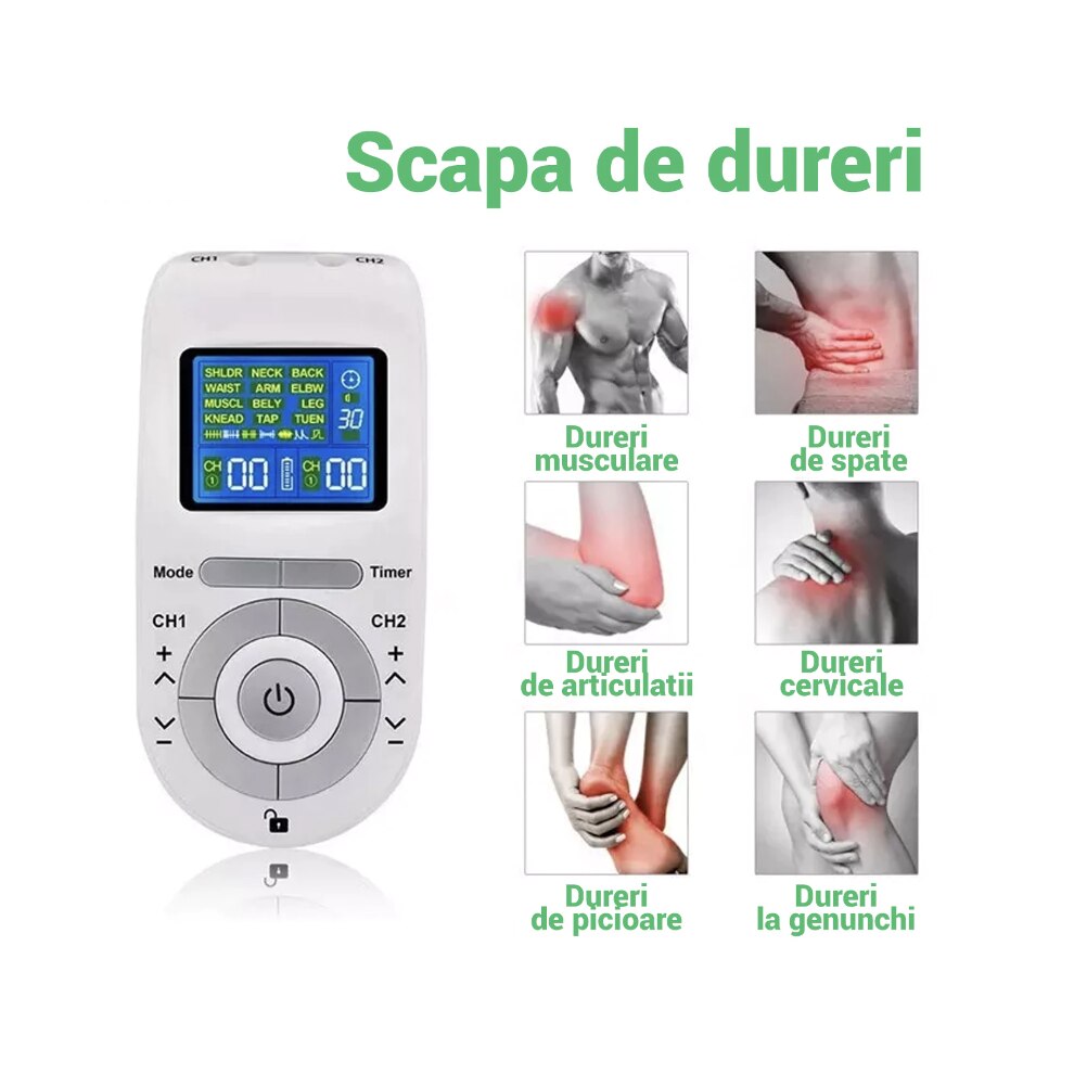 Aparat De Masaj Cu Electrostimulare/Fizioterapie, Cu 40 Niveluri De Intensitate, 8 Electrozi ...