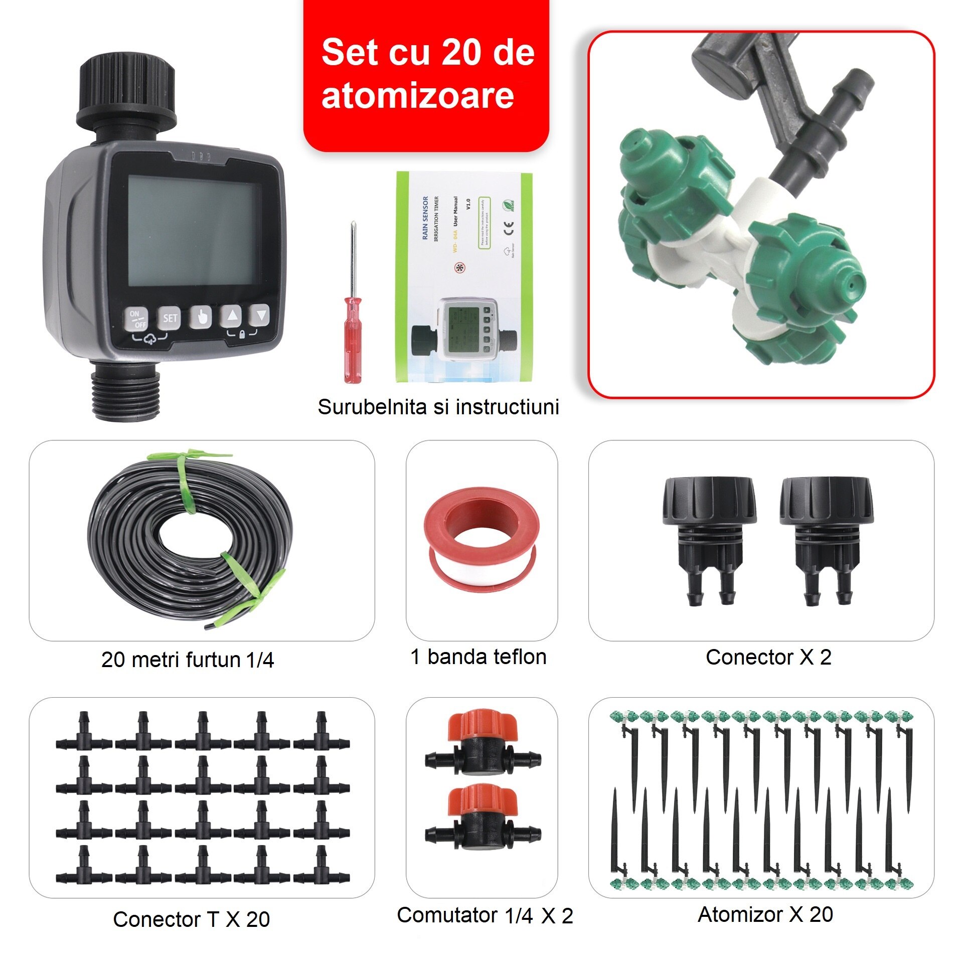 Sistem de irigare automat AxaCube pentru gradina, set cu 20 de ...