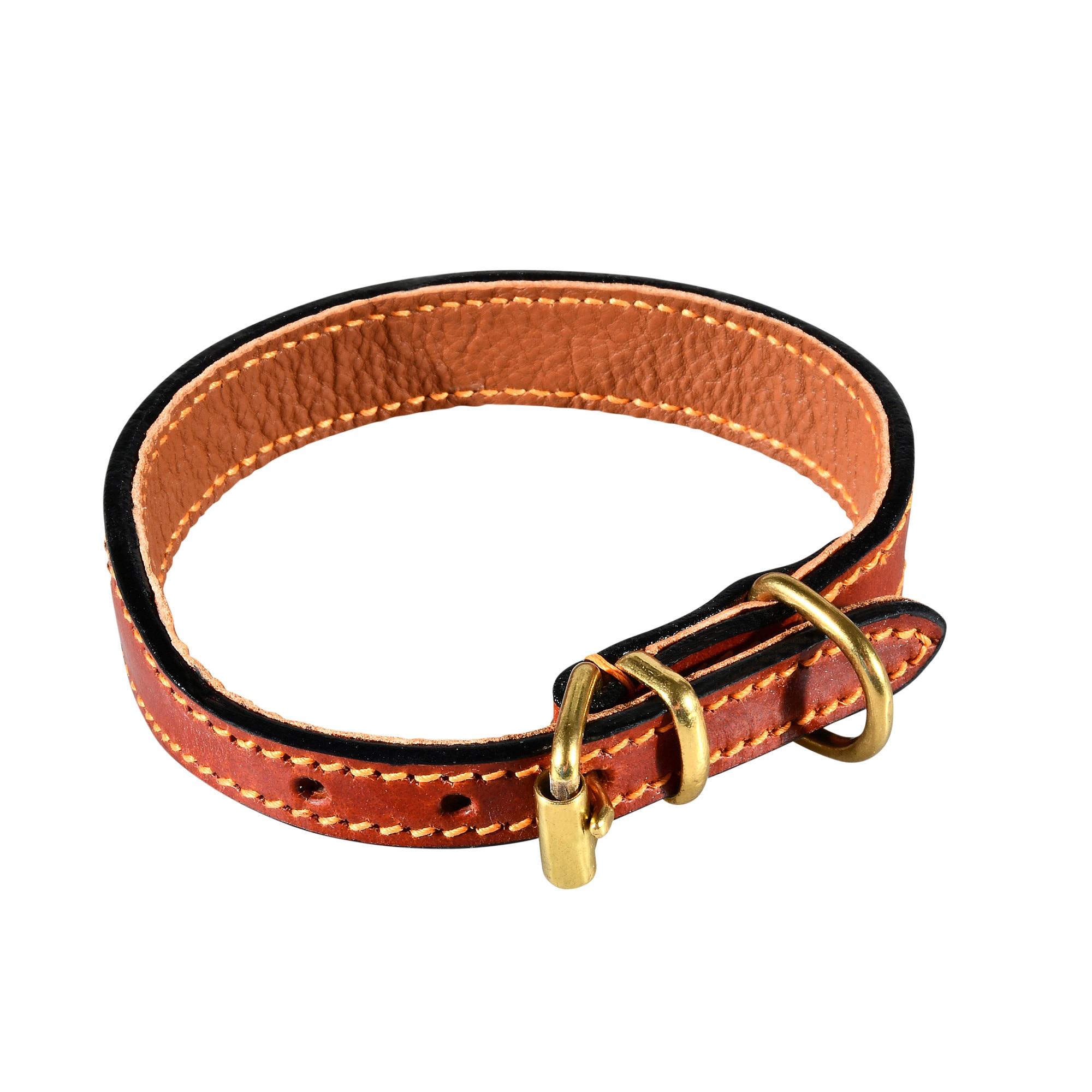 Zgarda caine Let's Glow, piele naturala maro camel cu strasuri metalice ...