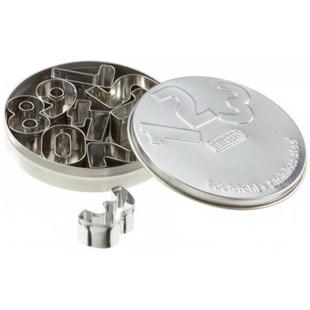 Set 9 forme de prajituri si cutie, Kaiser, Model cifre, Metal, 4.5 x 3 ...