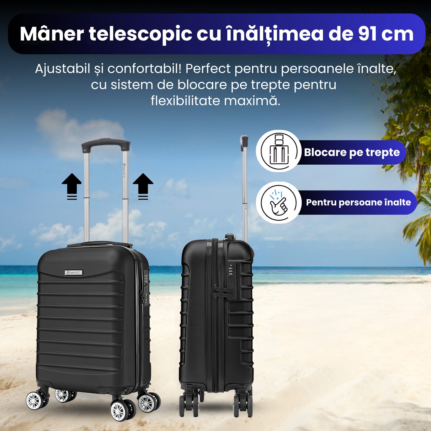 Troler cabina avion Quasar & Co.®, 40x30x20cm, bagaj de mana, valiza cu ...
