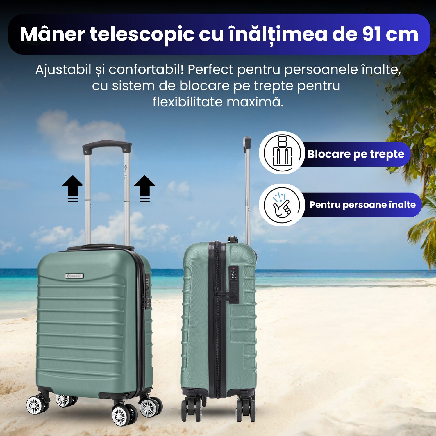 Troler cabina avion Quasar & Co.®, 40x30x20cm, bagaj de mana, troller ...