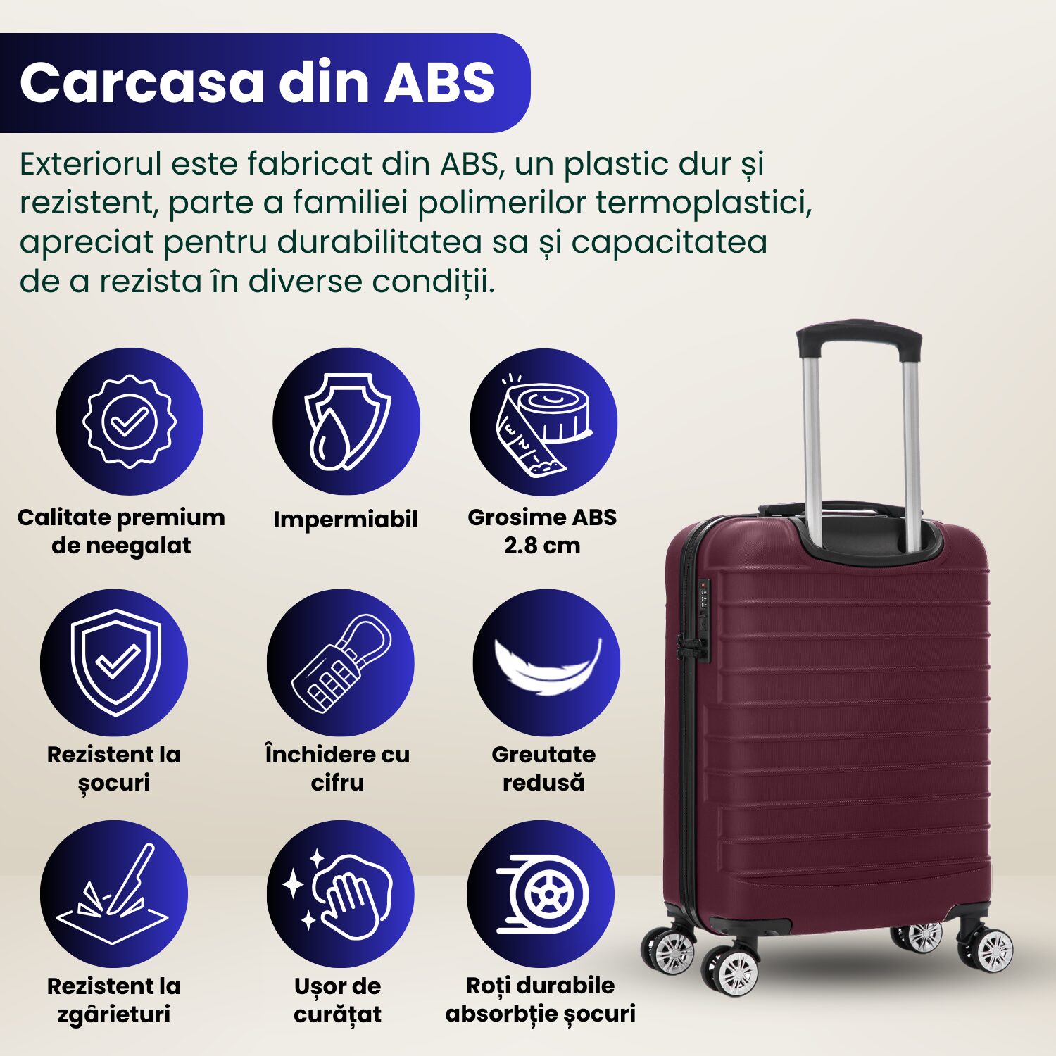 Troler cabina avion Quasar & Co.®, 55x36x20cm, bagaj de mana, valiza cu ...