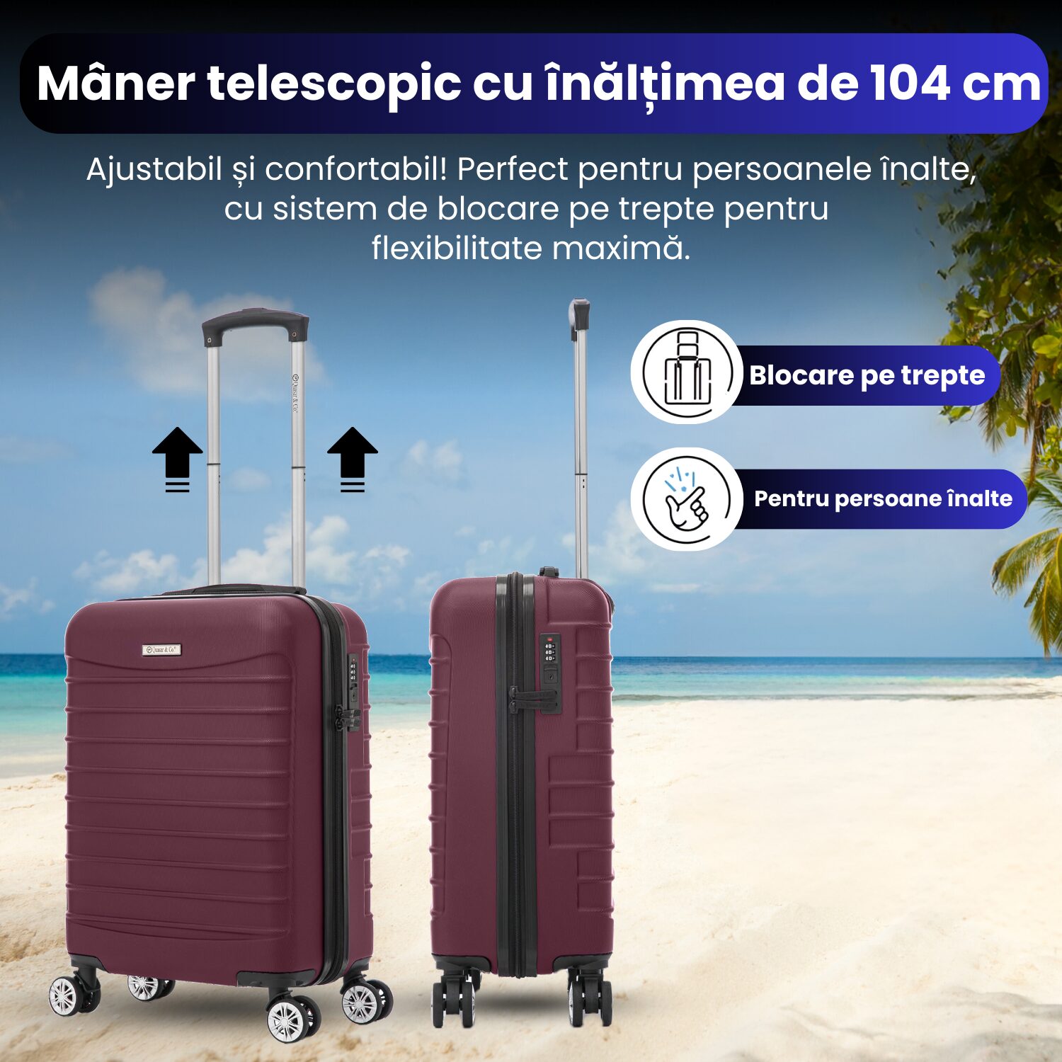 Troler cabina avion Quasar & Co.®, 55x36x20cm, bagaj de mana, valiza cu ...