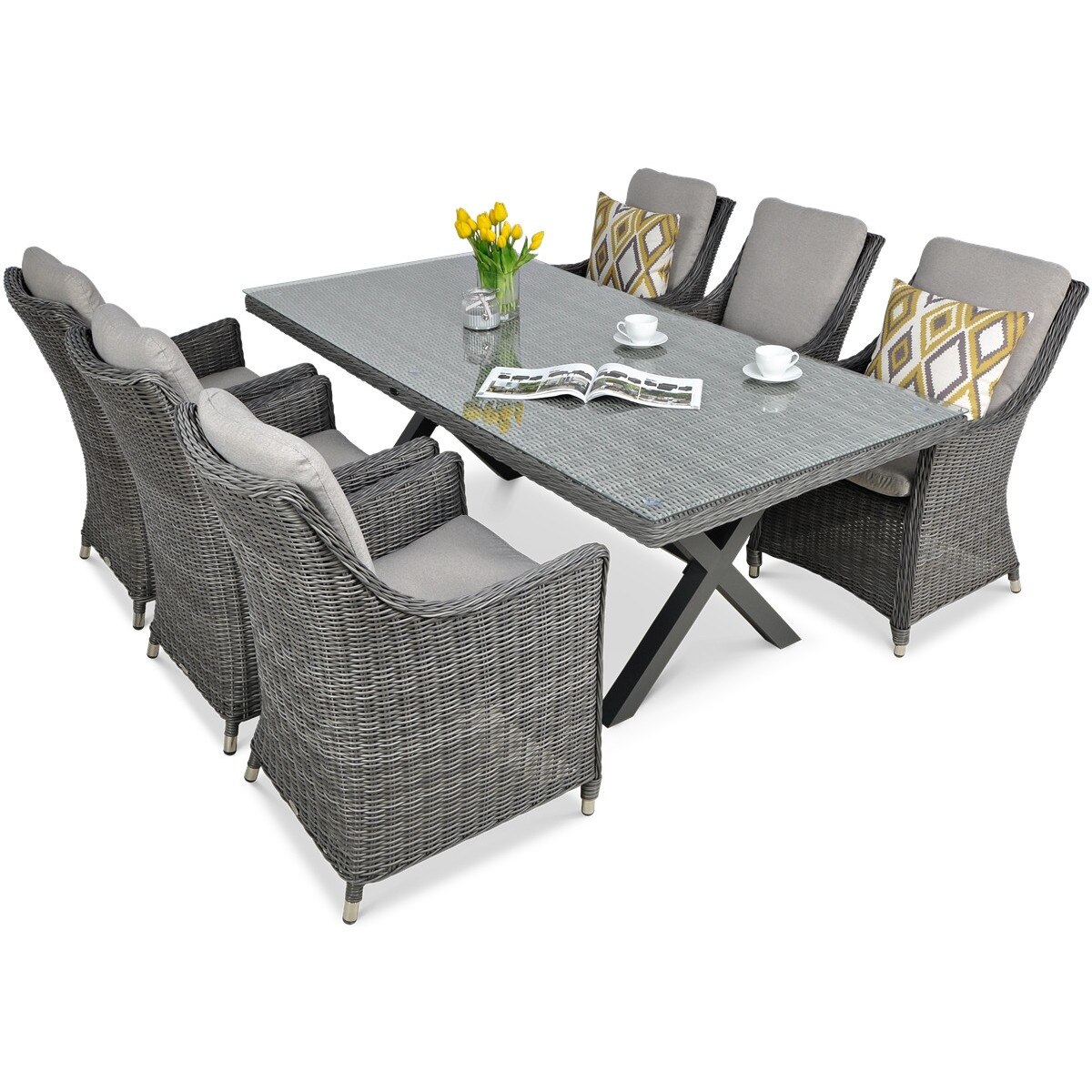 Set mobilier gradina, Focus Garden, Ratan, 7 elemente, Gri Inchis - eMAG.ro