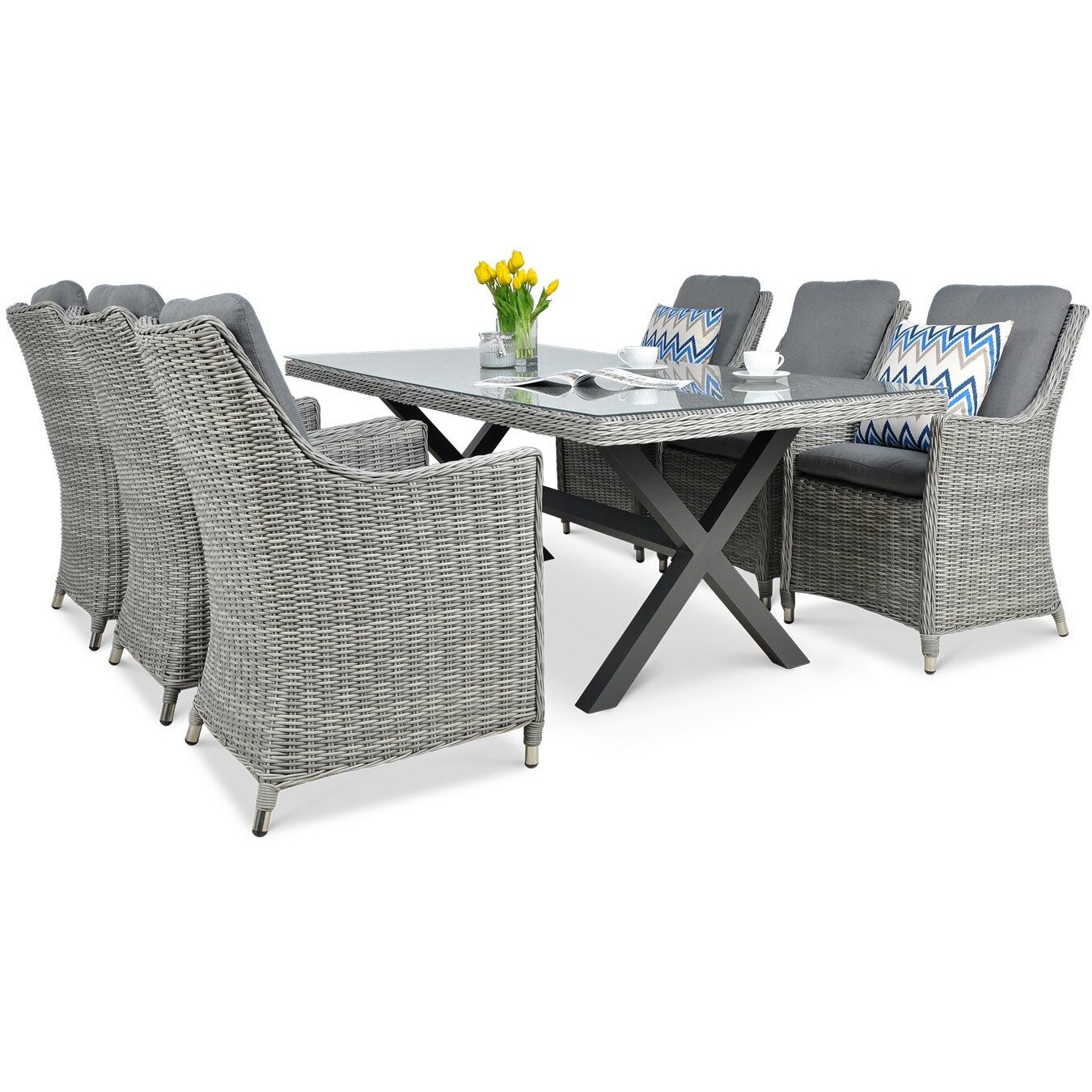 Set mobilier gradina, Focus Garden, Ratan, 7 elemente, Gri Inchis - eMAG.ro