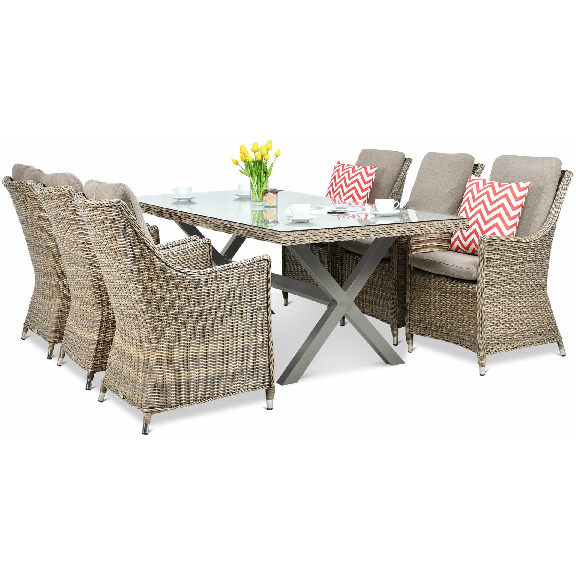 Set mobilier de gradina, Focus Garden, Ratan, 7 elemente, Bej - eMAG.ro