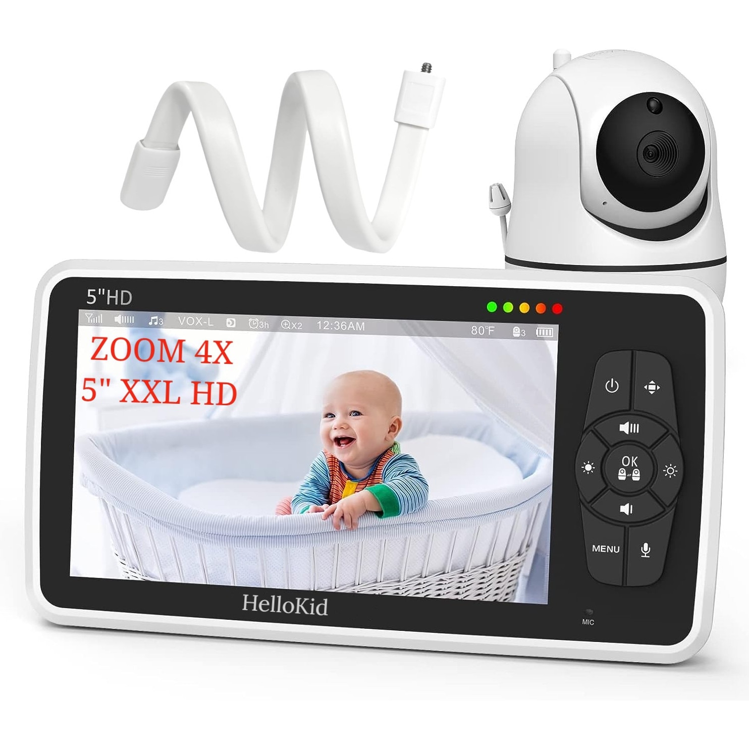 Baby Monitor WiFi HelloKid™ PRO 5” HD Auto Night Vision, Rotire 360°, Zoom Digital 4X, Baterie ...