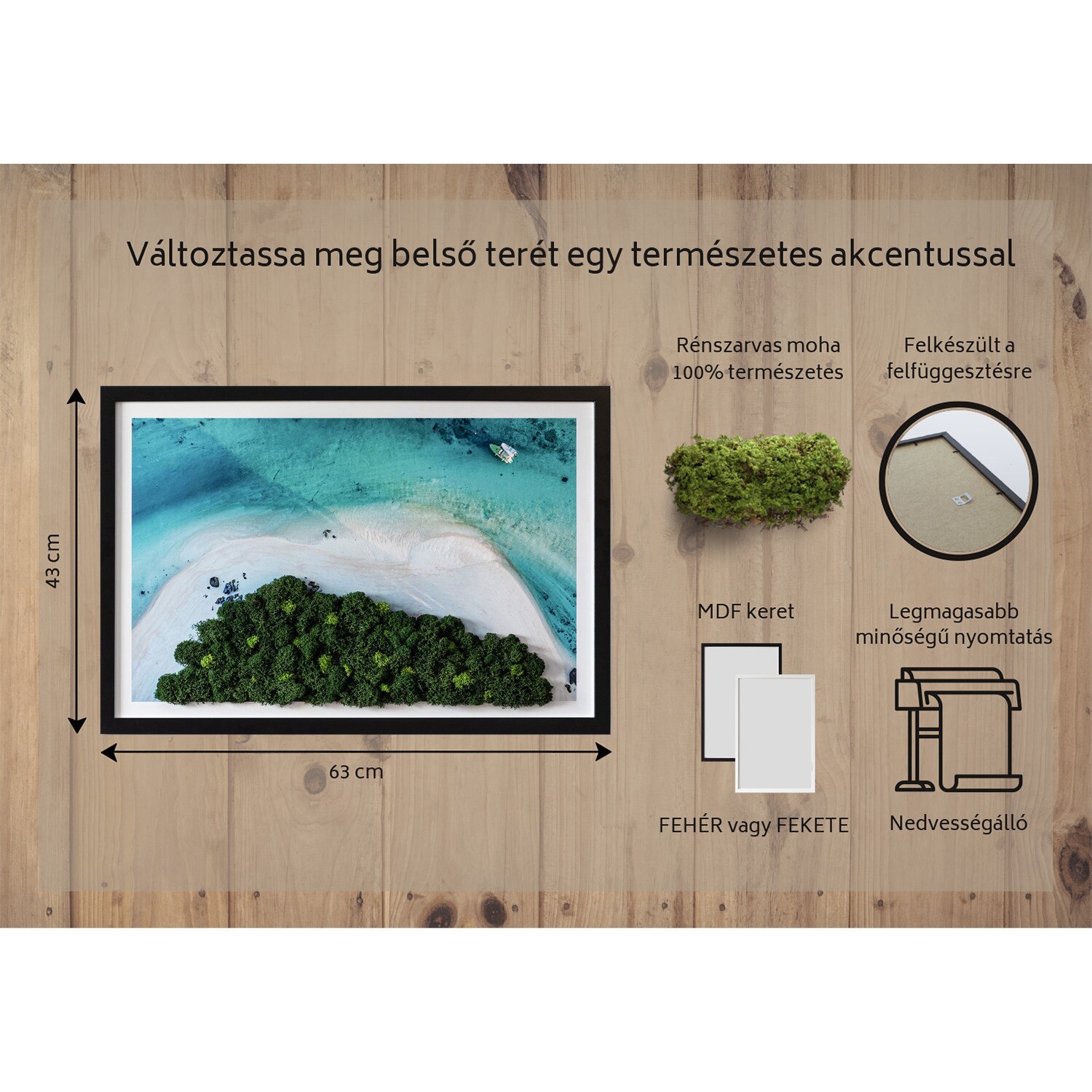 Moha kép, Zuzmók, MDF, Azúrkék Strand, Kék, 60x40 cm ...