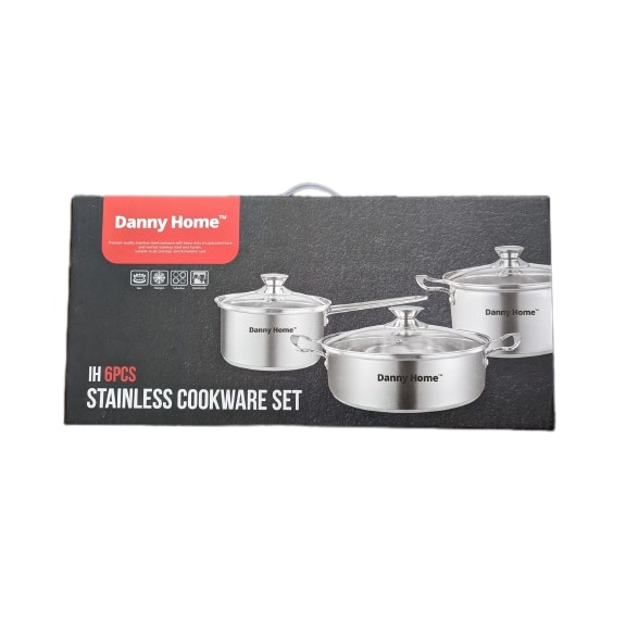 6 részes Danny Home edénykészlet, indukciós, üvegfedél, Rozsdamentes ...