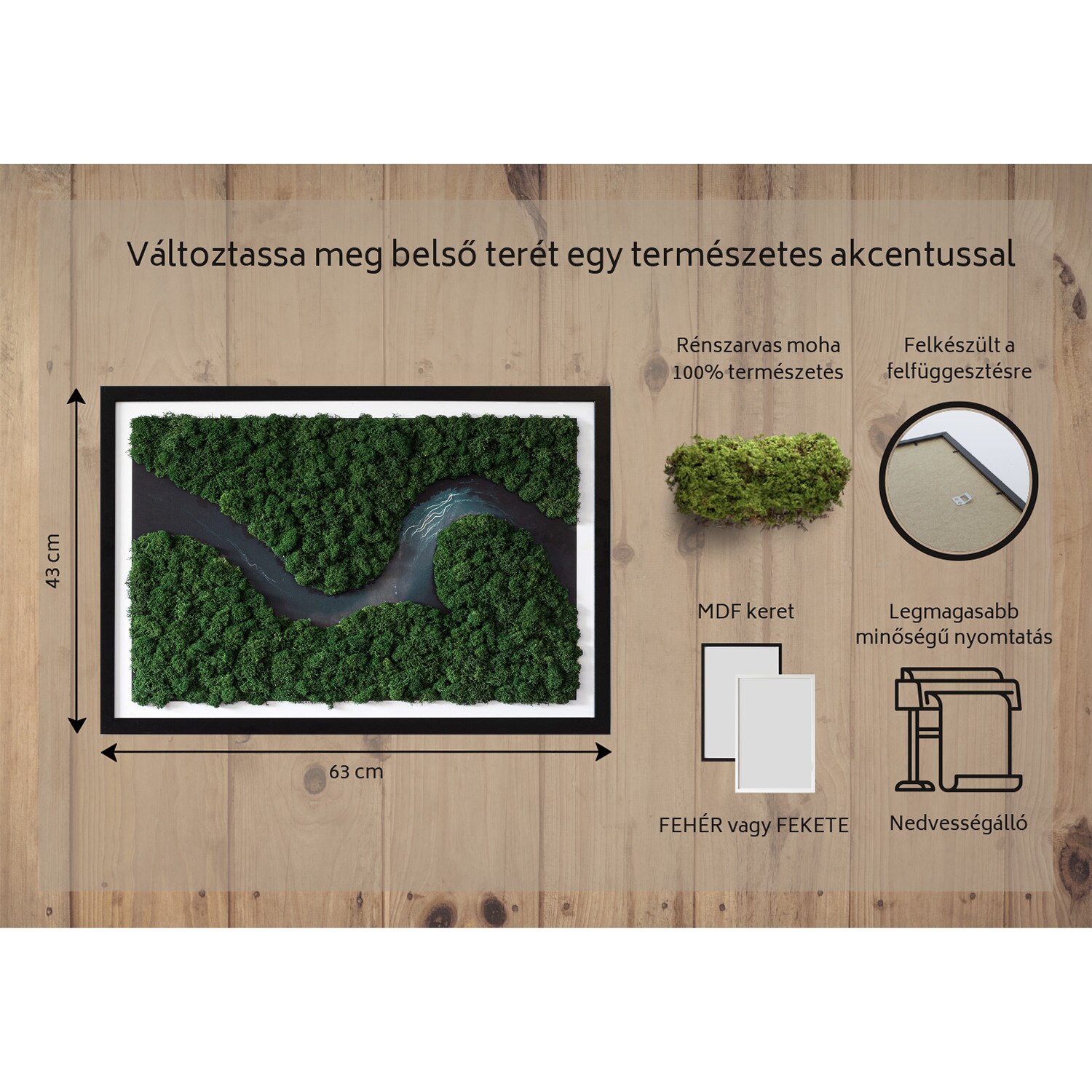Moha kép, Zuzmók, MDF, Egy Folyó A Vadonban, Zöld, 60x40 cm ...