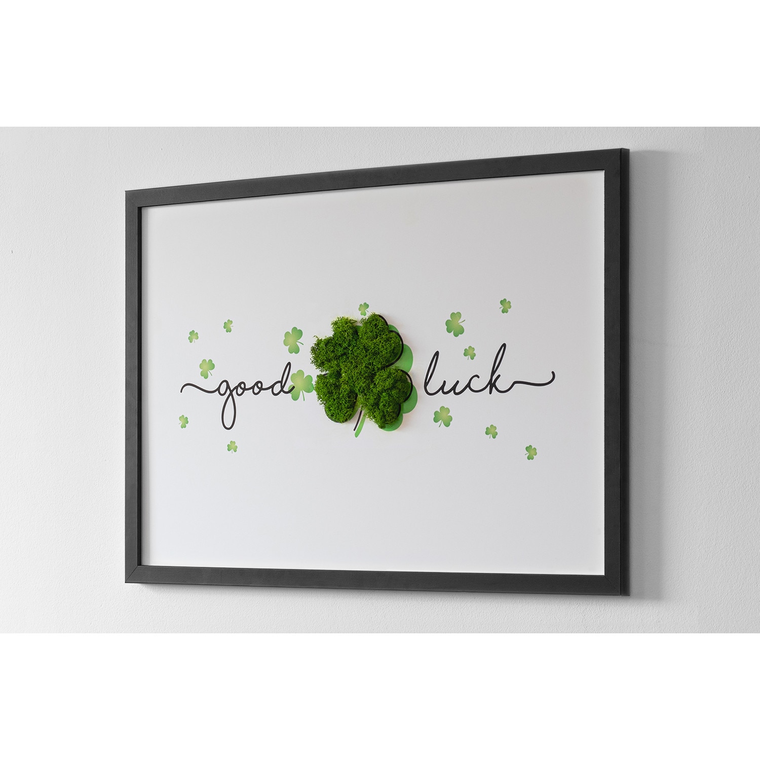 Moha kép, Zuzmók, MDF, "Sok Szerencsét" Lóhere Felirat, Zöld, 60x40 cm ...