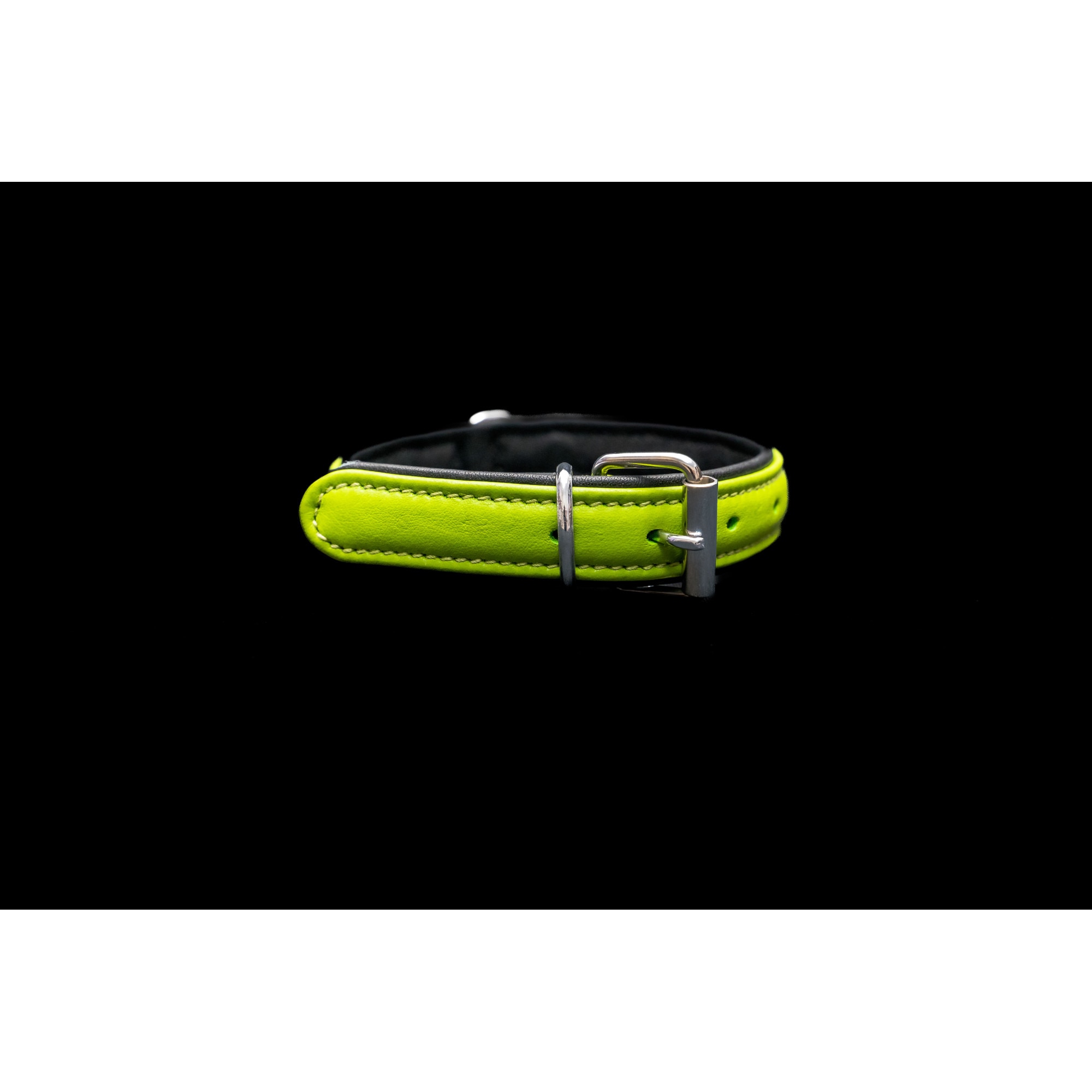 Zgarda caine Let's Glow, piele naturala verde lime si negru cu tinte ...