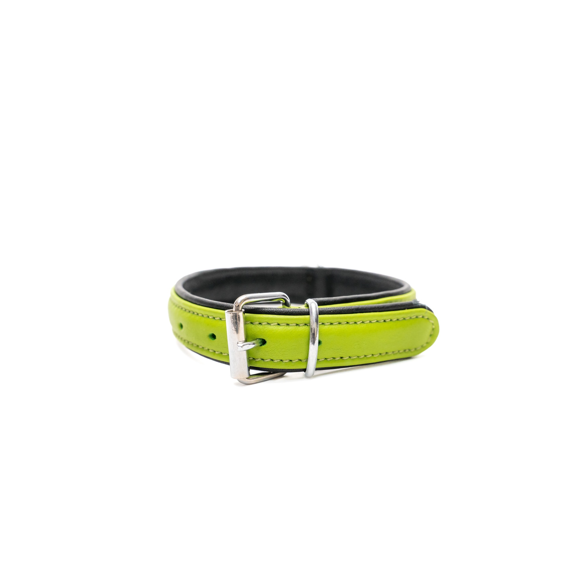 Zgarda caine Let's Glow, piele naturala verde lime si negru cu tinte ...