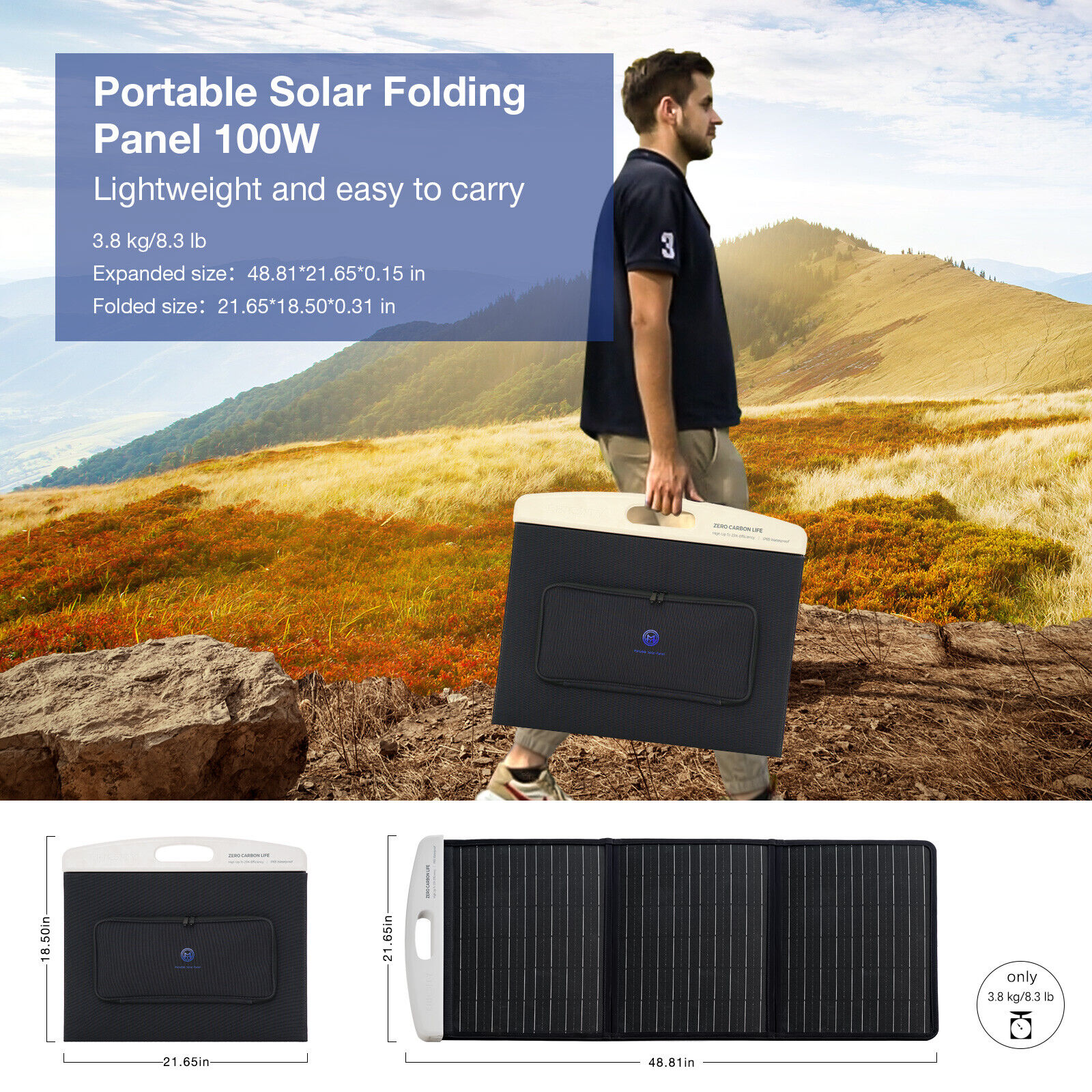 Panou solar portabil 20 V 100 W, cu mufa MC-4, pliabil, monocristalin ...