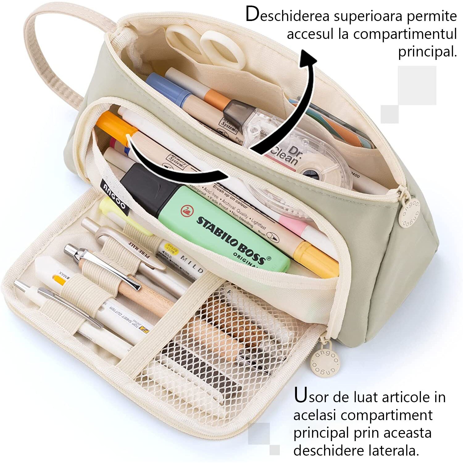 Penar scolar cu maner tip borseta, Vaxiuja, Multifunctionala, Capacitate mare, verde deschis ...