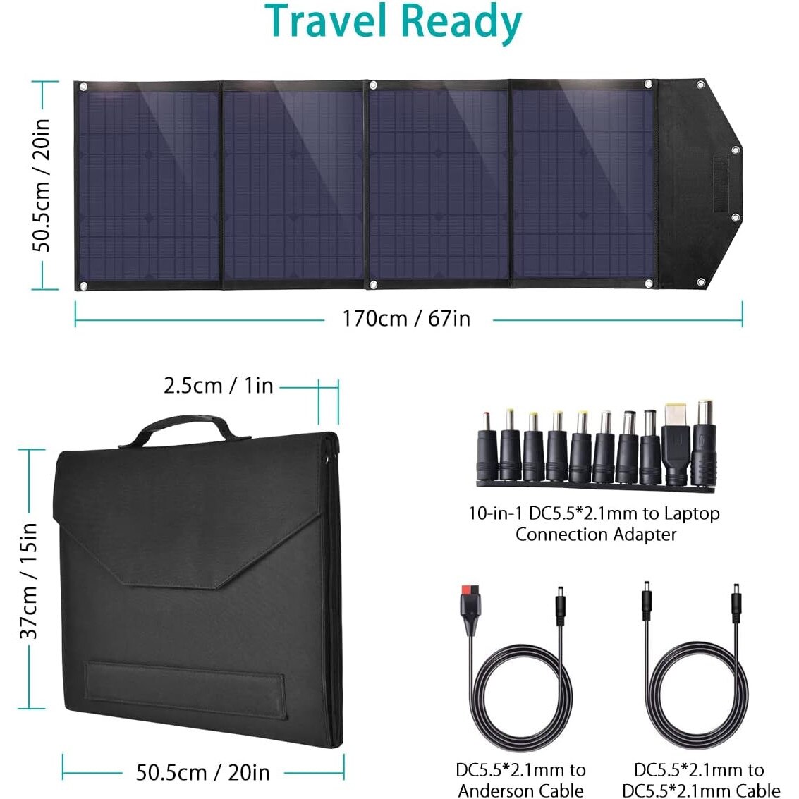 Panou solar portabil 100W 23.8V, pliabil, cu USB C PD 45W, port QC 18W ...
