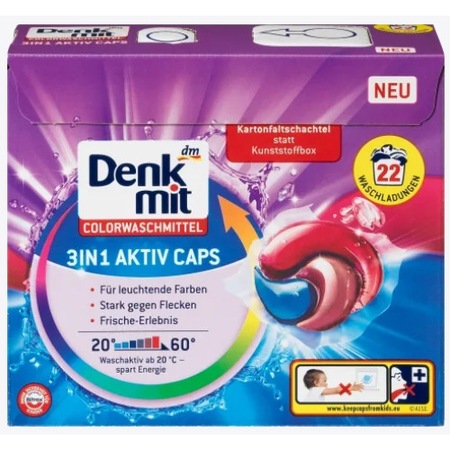 Capsule detergent rufe, Denkmit, Rufe colorate, 22 spalari - eMAG.ro