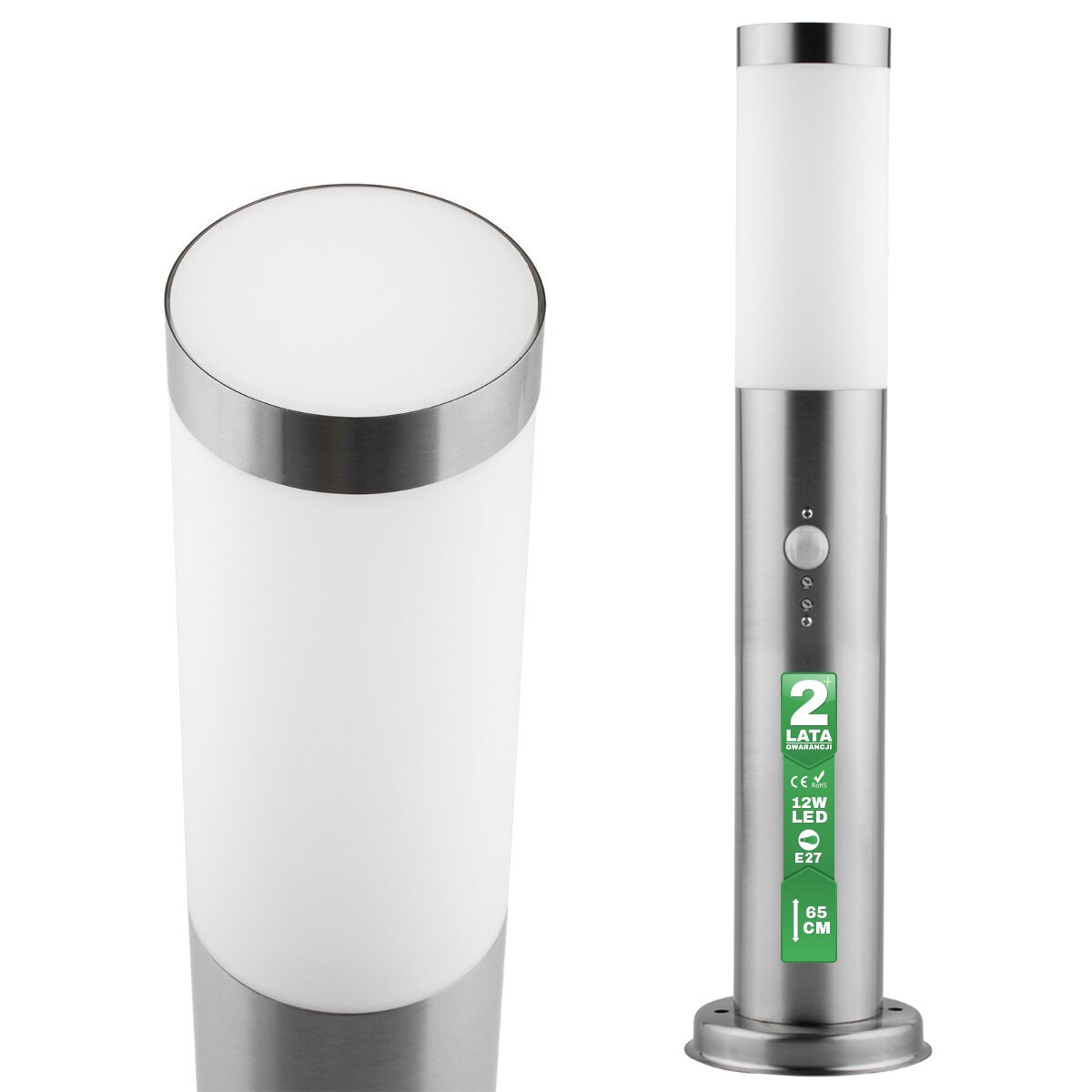 Lampa Stalp de Gradina, LILIUM, E27, 65cm, INOX, cu senzor de miscare ...