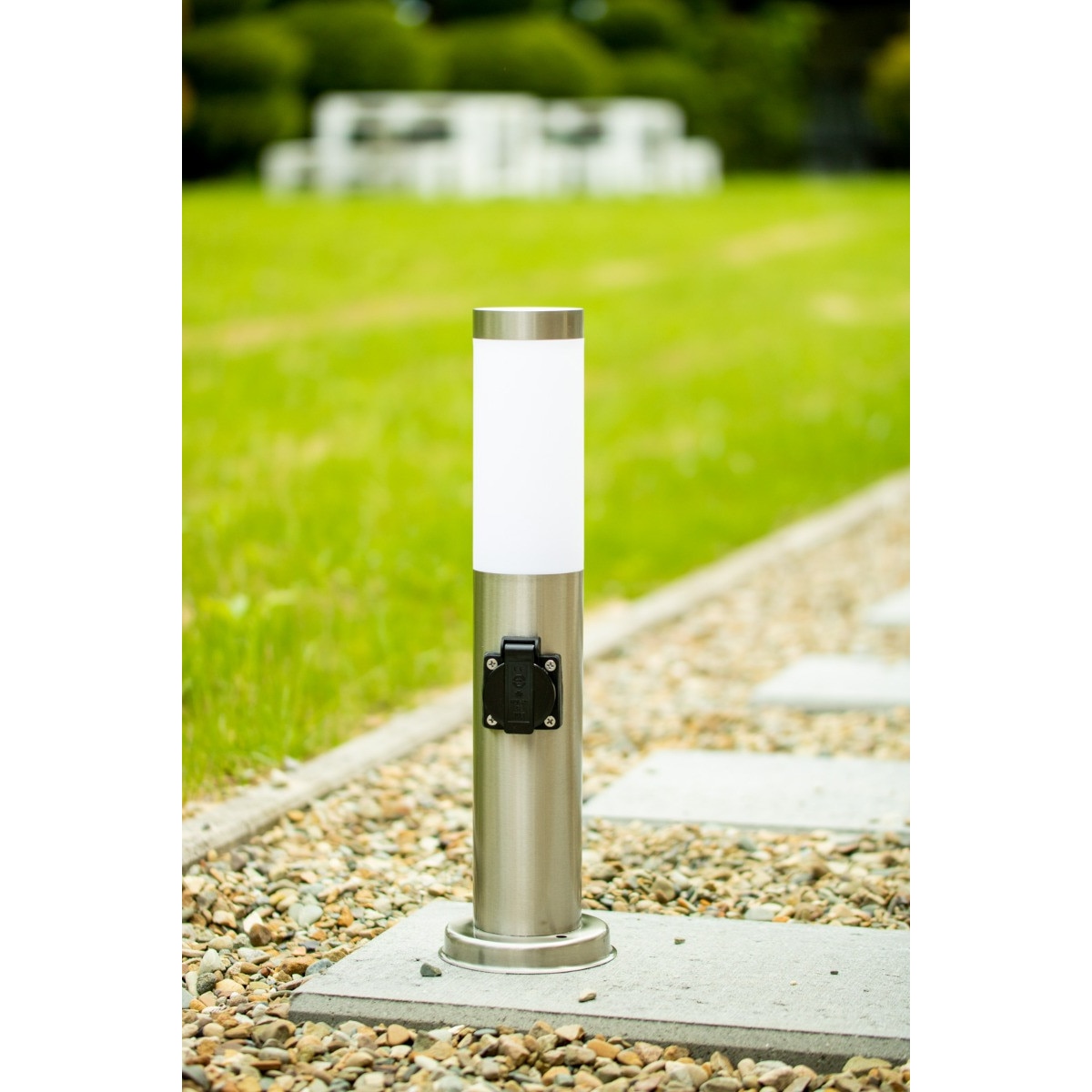 Stalp de exterior pentru gradina, LILIUM, E27, 65cm, INOX, cu priza ...