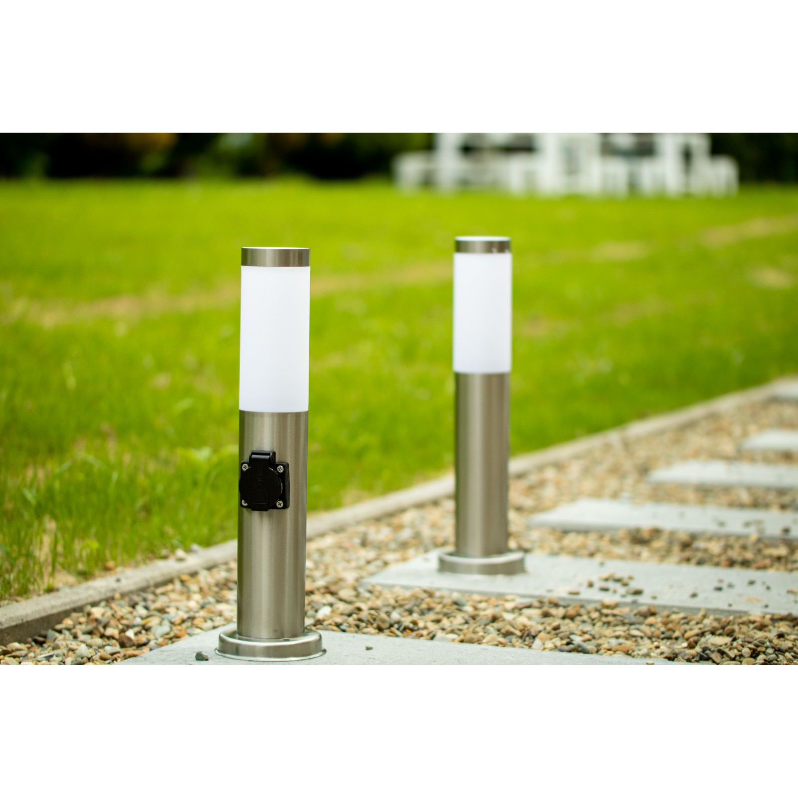Stalp de exterior pentru gradina, LILIUM, E27, 65cm, INOX, cu priza ...