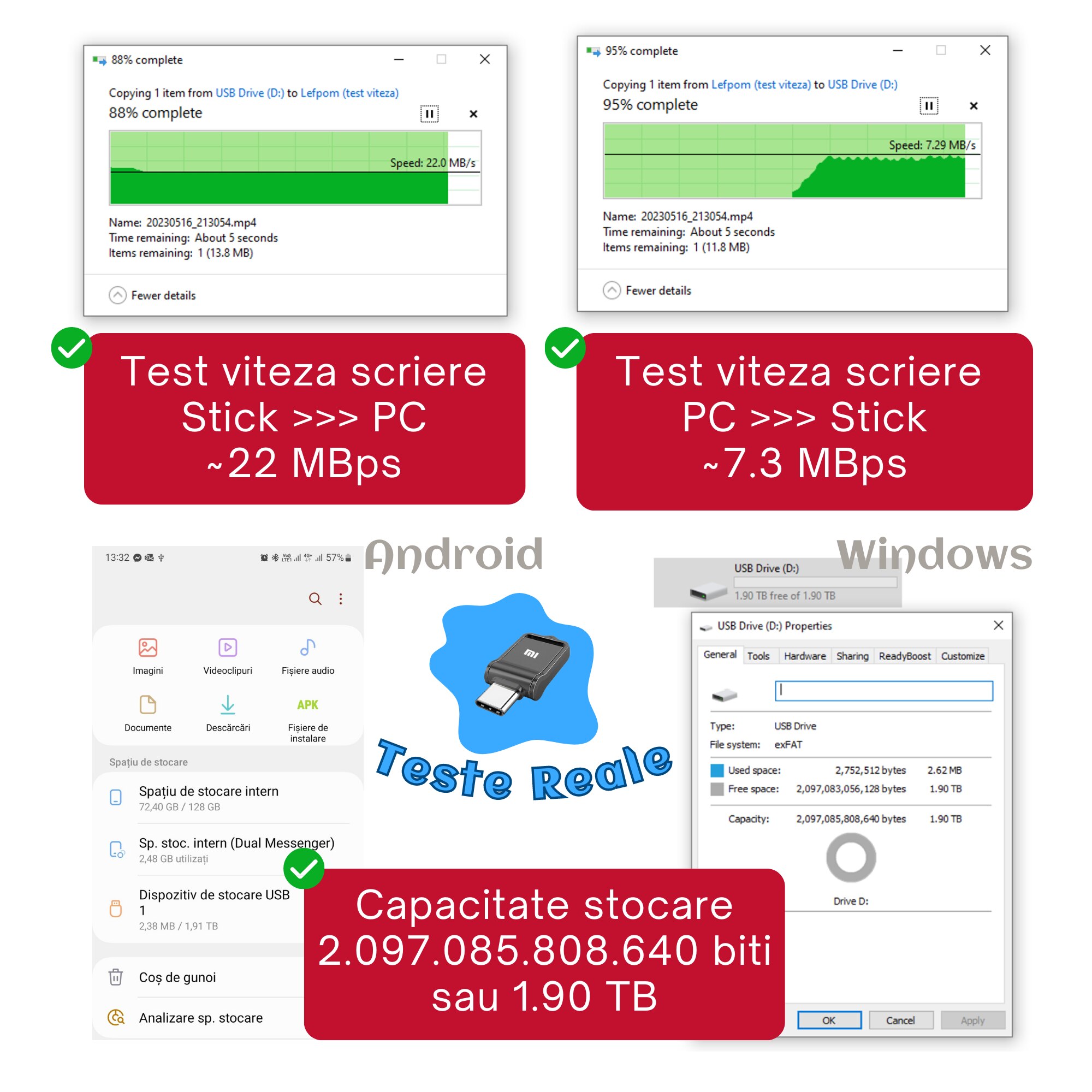 Stick Memorie USB, 2TB, USB tip C - USB tip A, Negru, Metalic - eMAG.ro