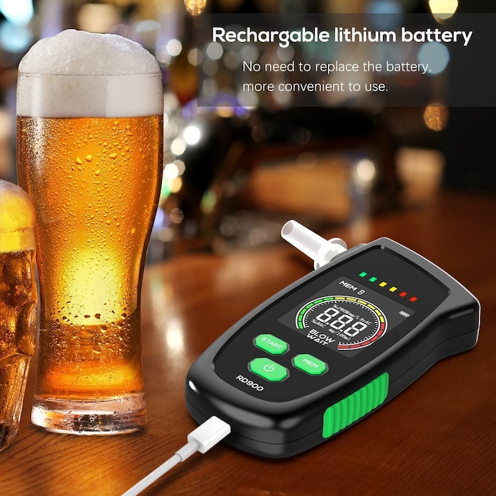 Alcool tester digital cu display LCD, MOSMAOO®, Portabil, 5 mustiuc ...