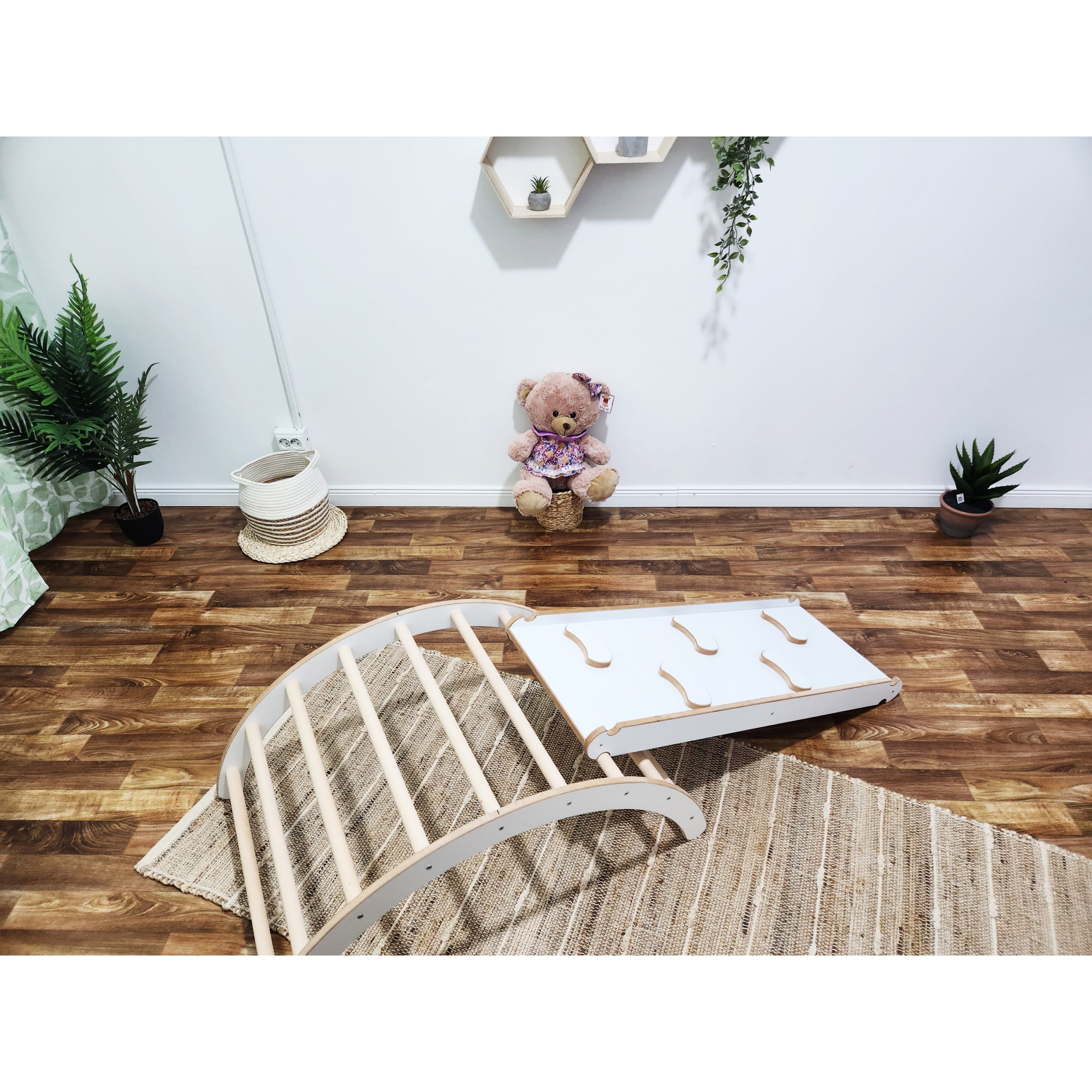 Set balansoar Montessori, Semicerc Pikler si rampa/ tobogan - eMAG.ro