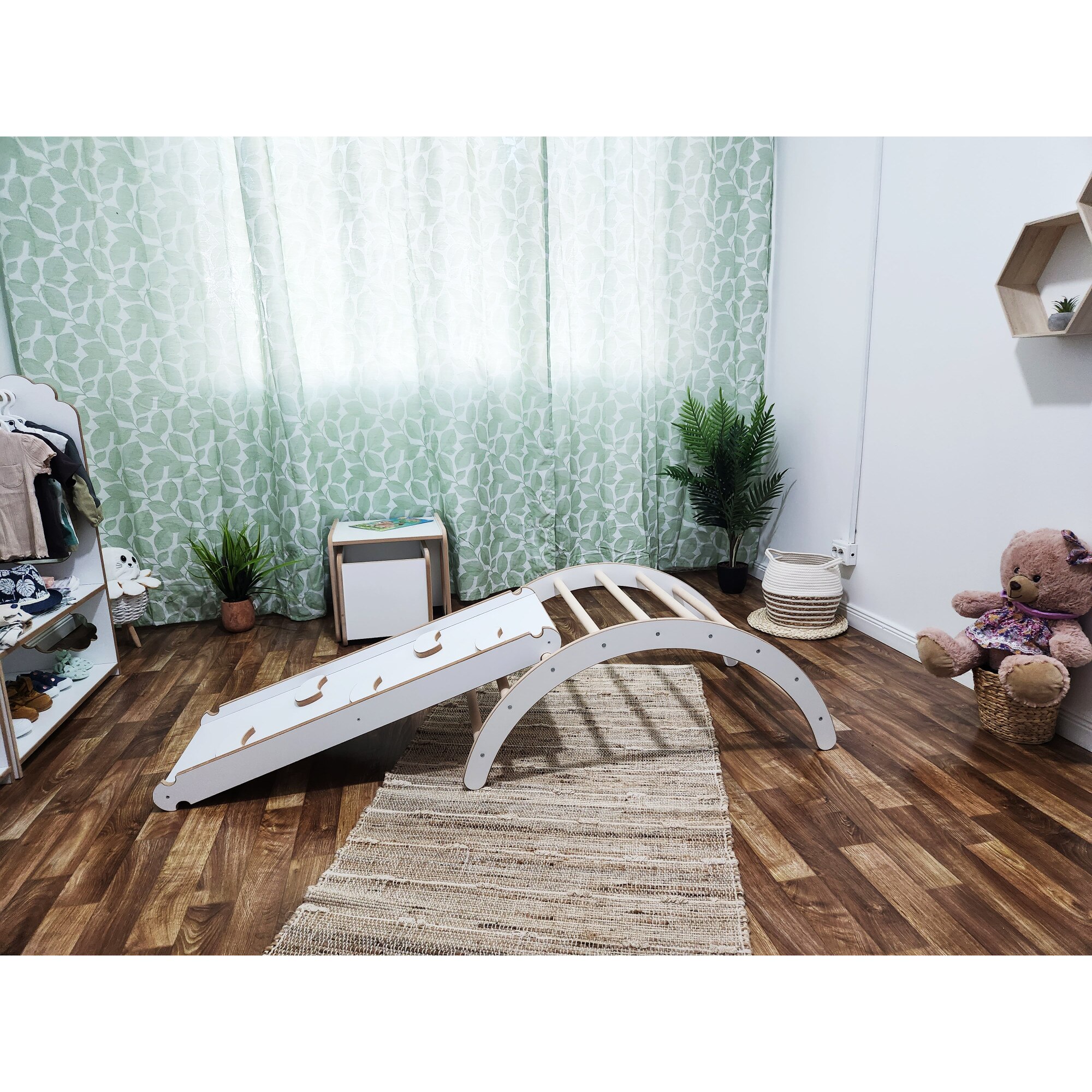 Set balansoar Montessori, Semicerc Pikler si rampa/ tobogan - eMAG.ro