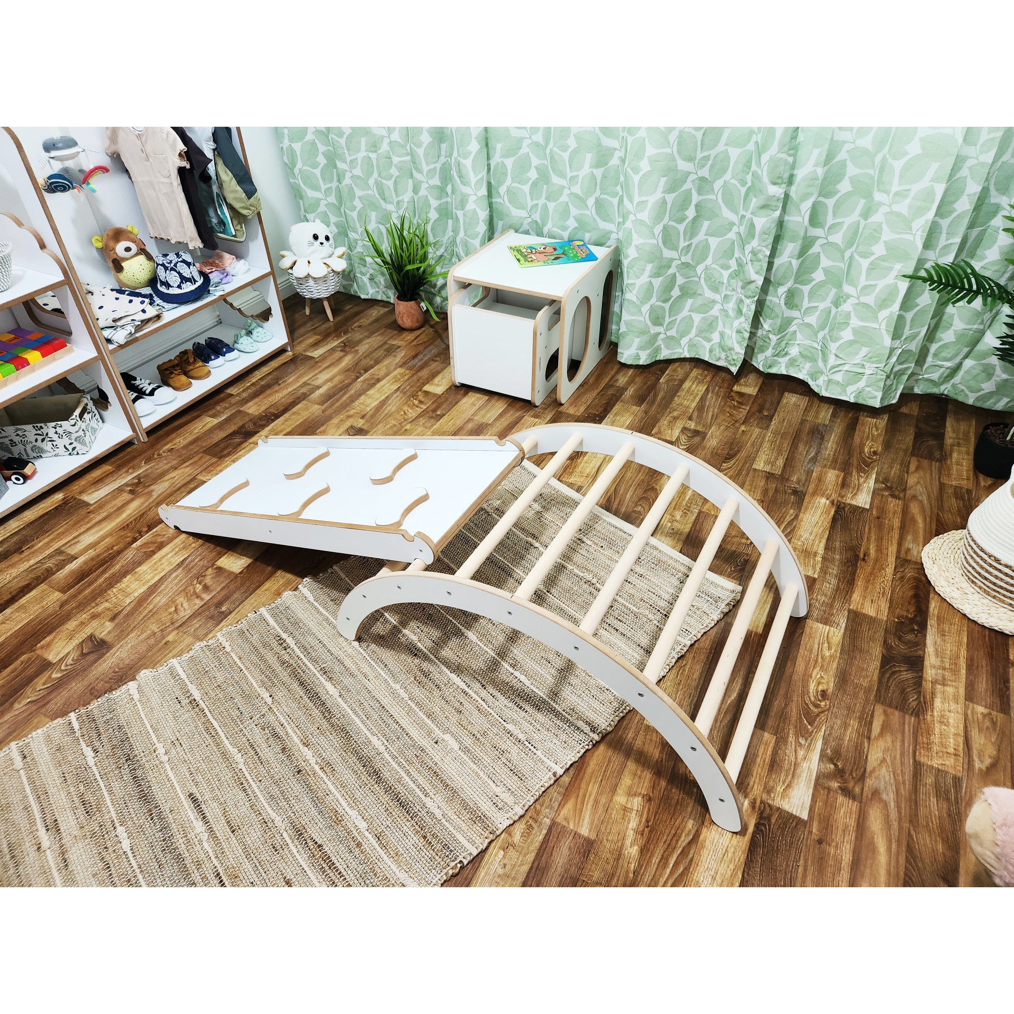 Set balansoar Montessori, Semicerc Pikler si rampa/ tobogan - eMAG.ro