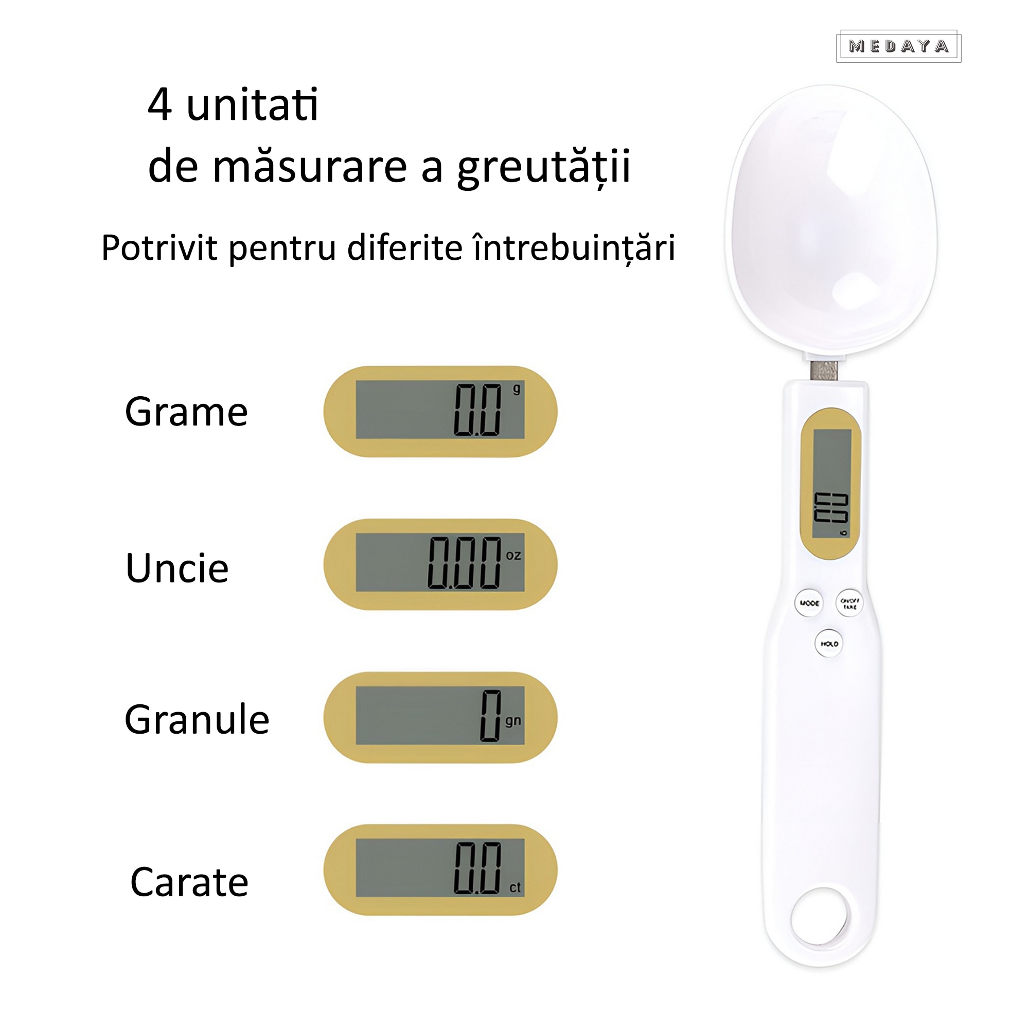 Cantar digital Medaya cu 2 linguri detasabile, de inalta precizie in ...