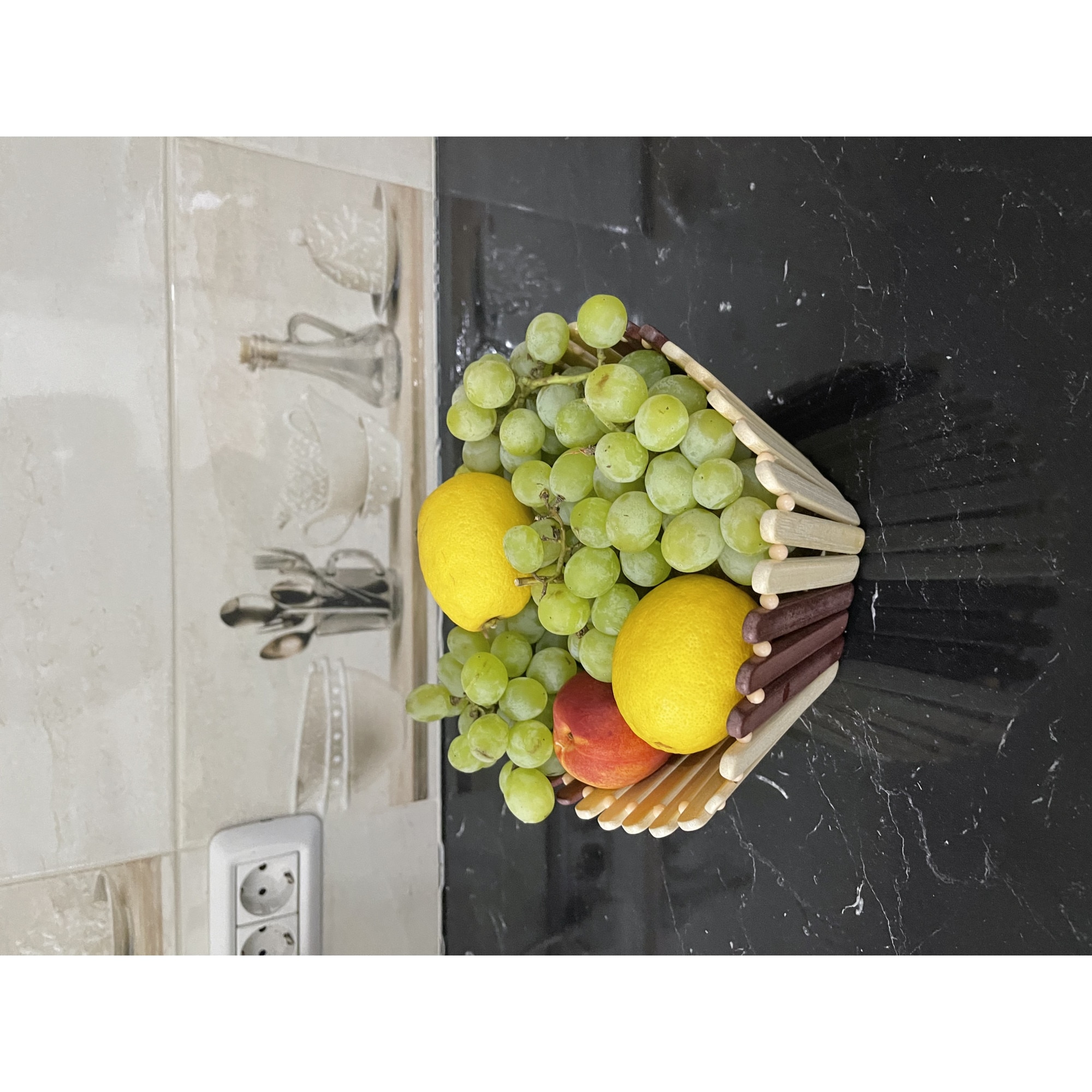 Cos pentru fructe, legume, paine, rotund, din lemn de bambus in doua ...