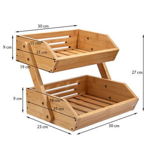 Cos de fructe cu doua niveluri Fruito, Smania, Material bambus natural ...