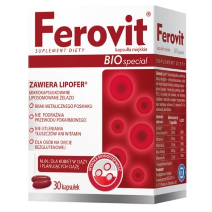 Хранителна добавка Ferovit Bio Special, Hasco-Lek, 30 капсули - eMAG.bg