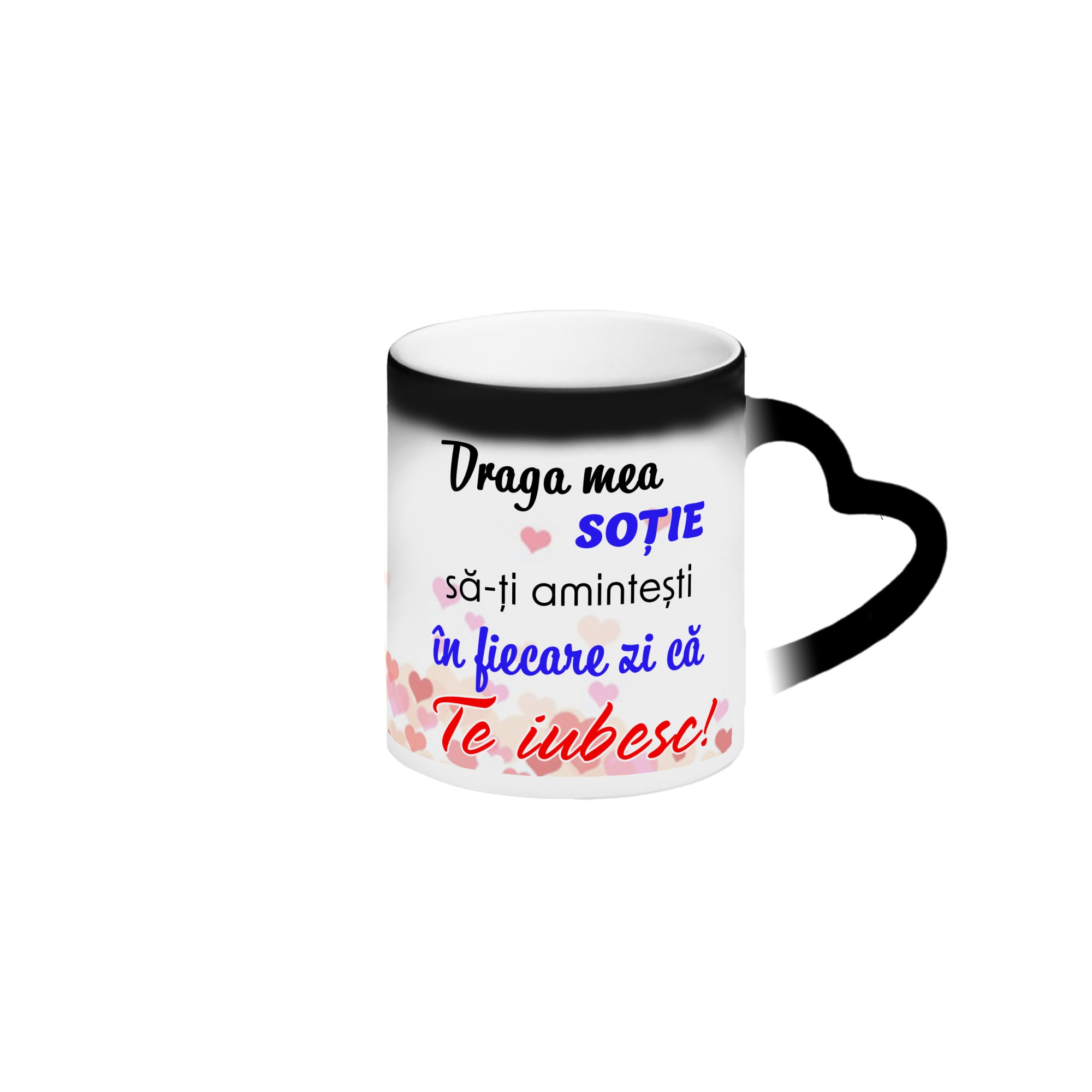 Cana termosensibila negru cu toarta inima personalizata Draga mea Sotie ...