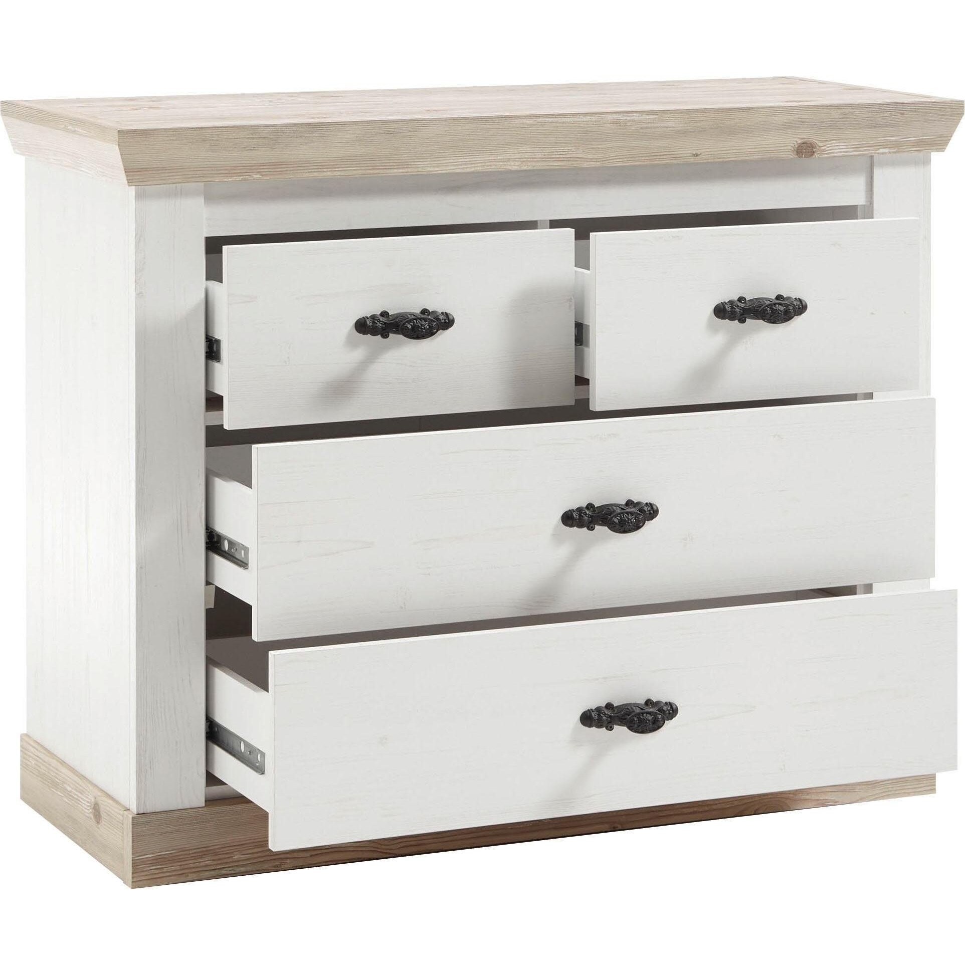 Comoda Florenz alba cu aspect de lemn, 4 sertare, 107 cm latime - eMAG.ro