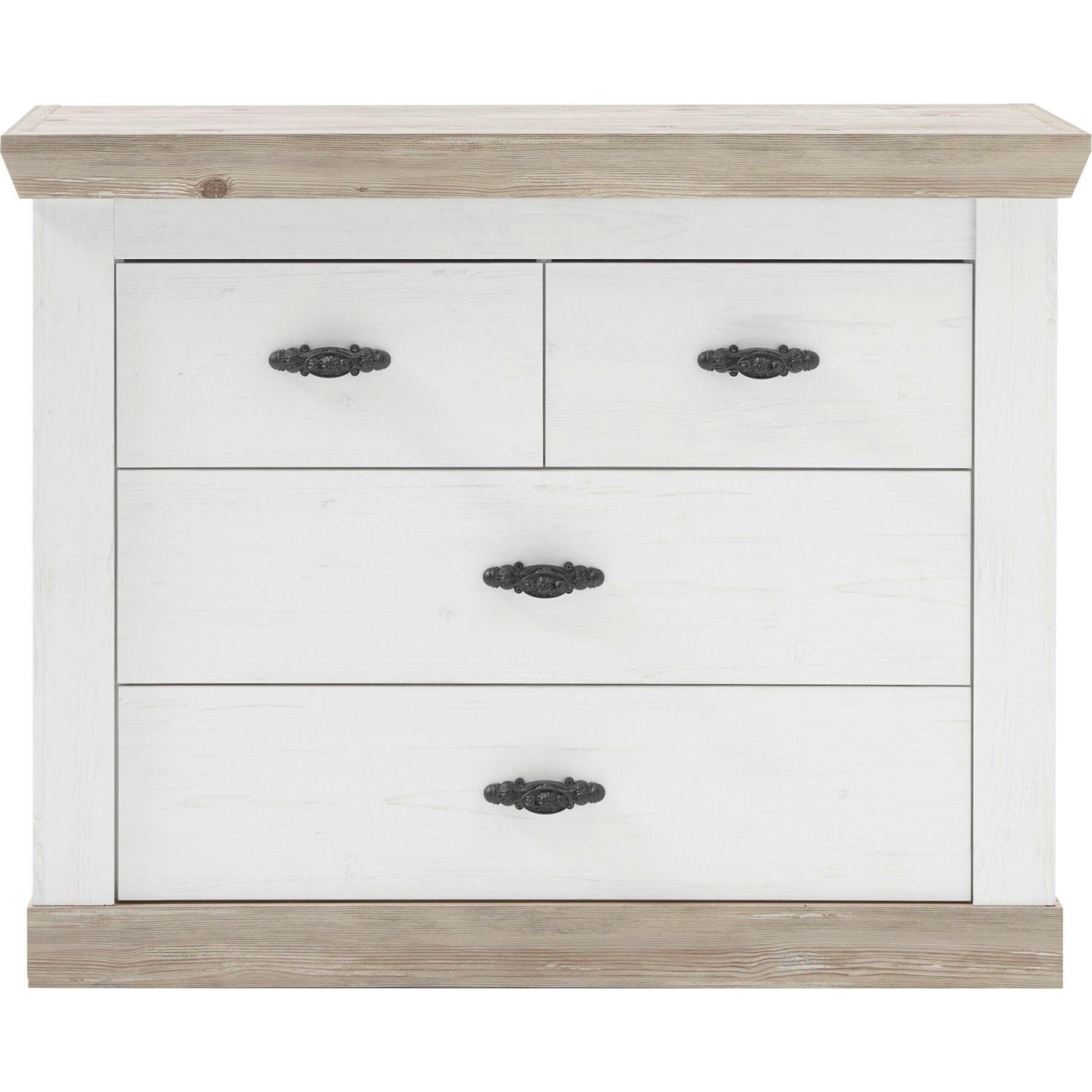 Comoda Florenz alba cu aspect de lemn, 4 sertare, 107 cm latime - eMAG.ro