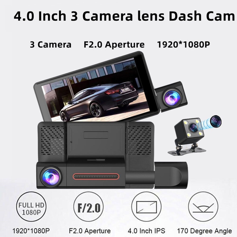 Camera auto tripla de bord Full HD 1920x1080P, 3 Lentile, Unghi ...