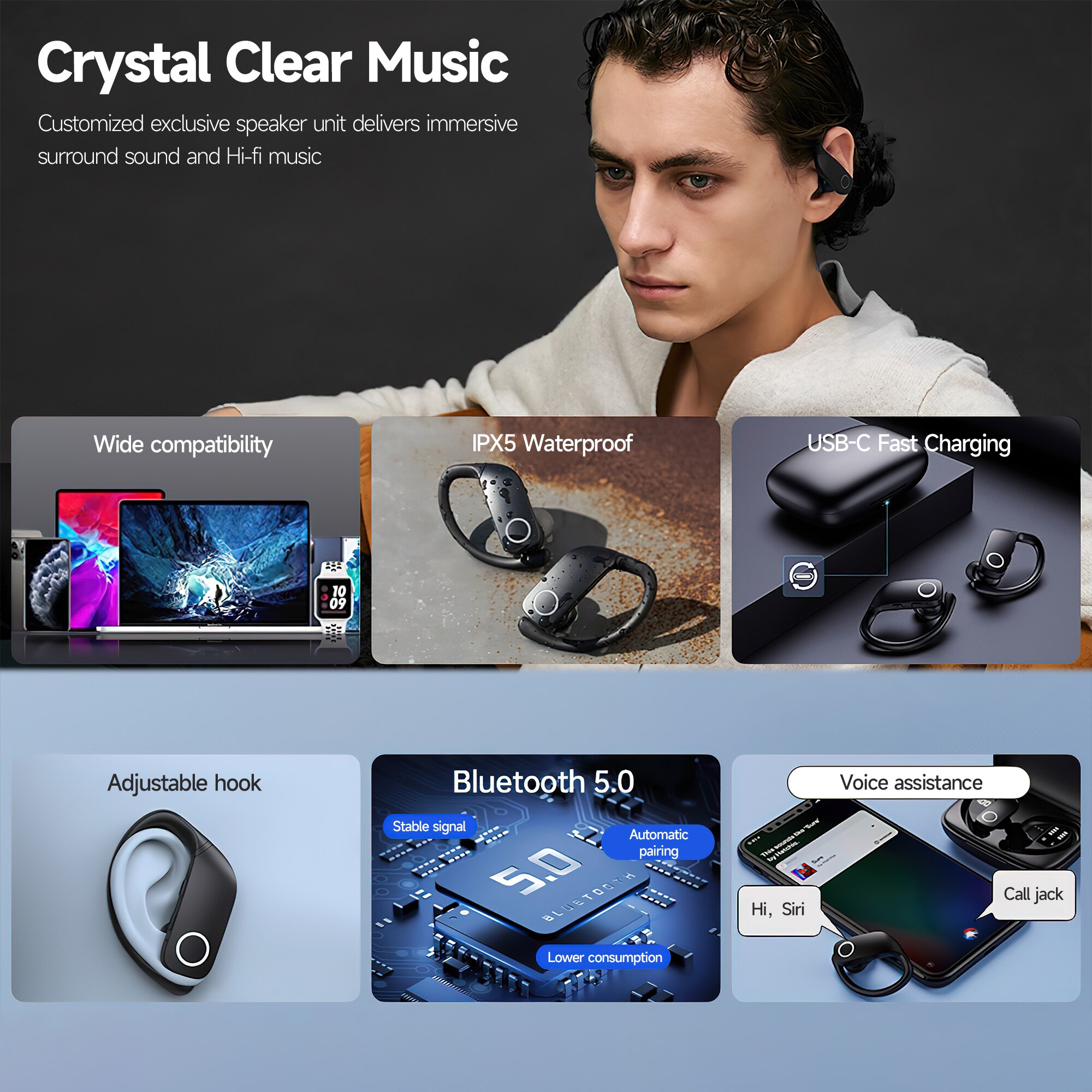 Casti wireless TWS T18, pentru jocuri si muzica, sunet 360 grade ...