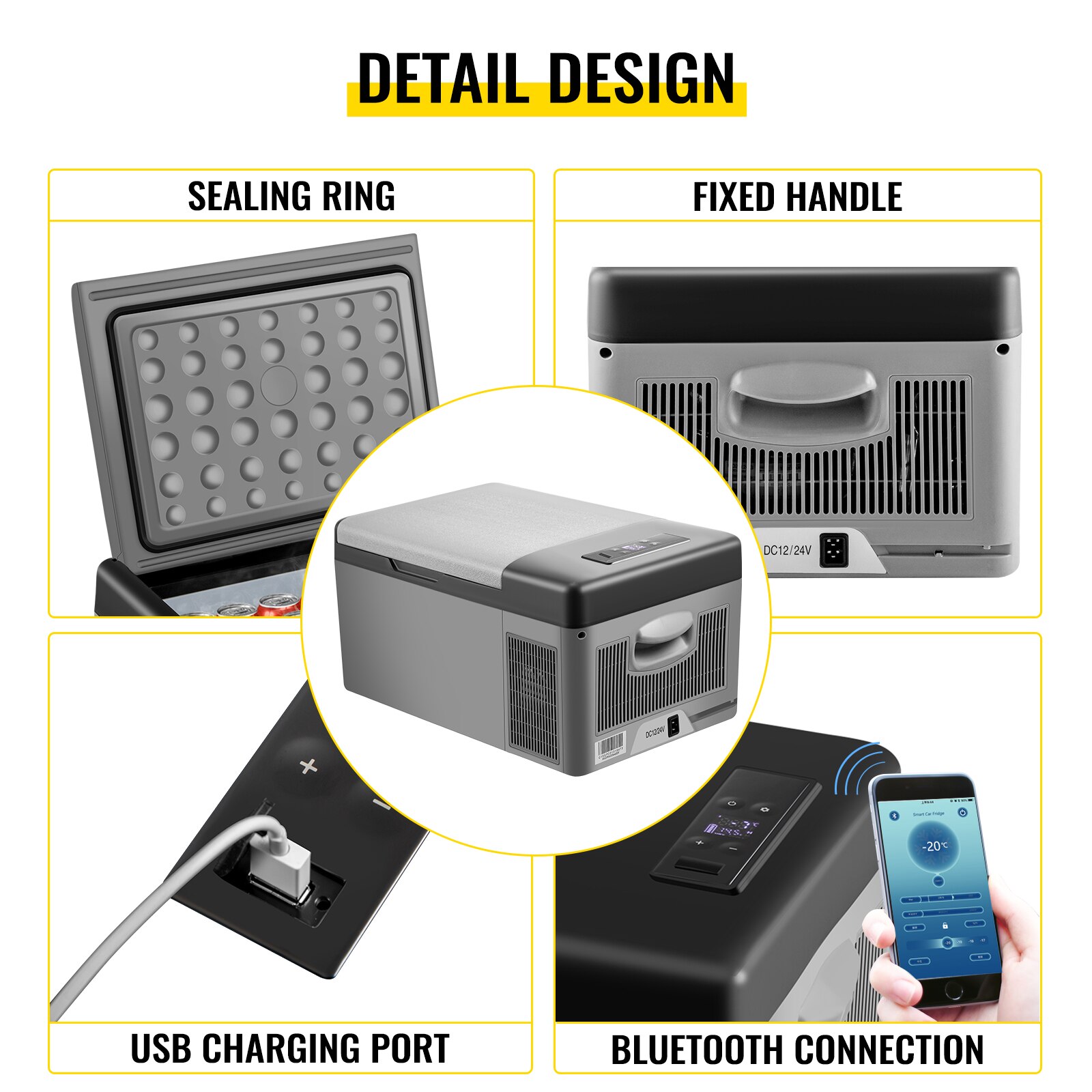 Frigider auto cu compresor, Vevor, Tensiune 12/24V, Volum 15 l, Ecran ...